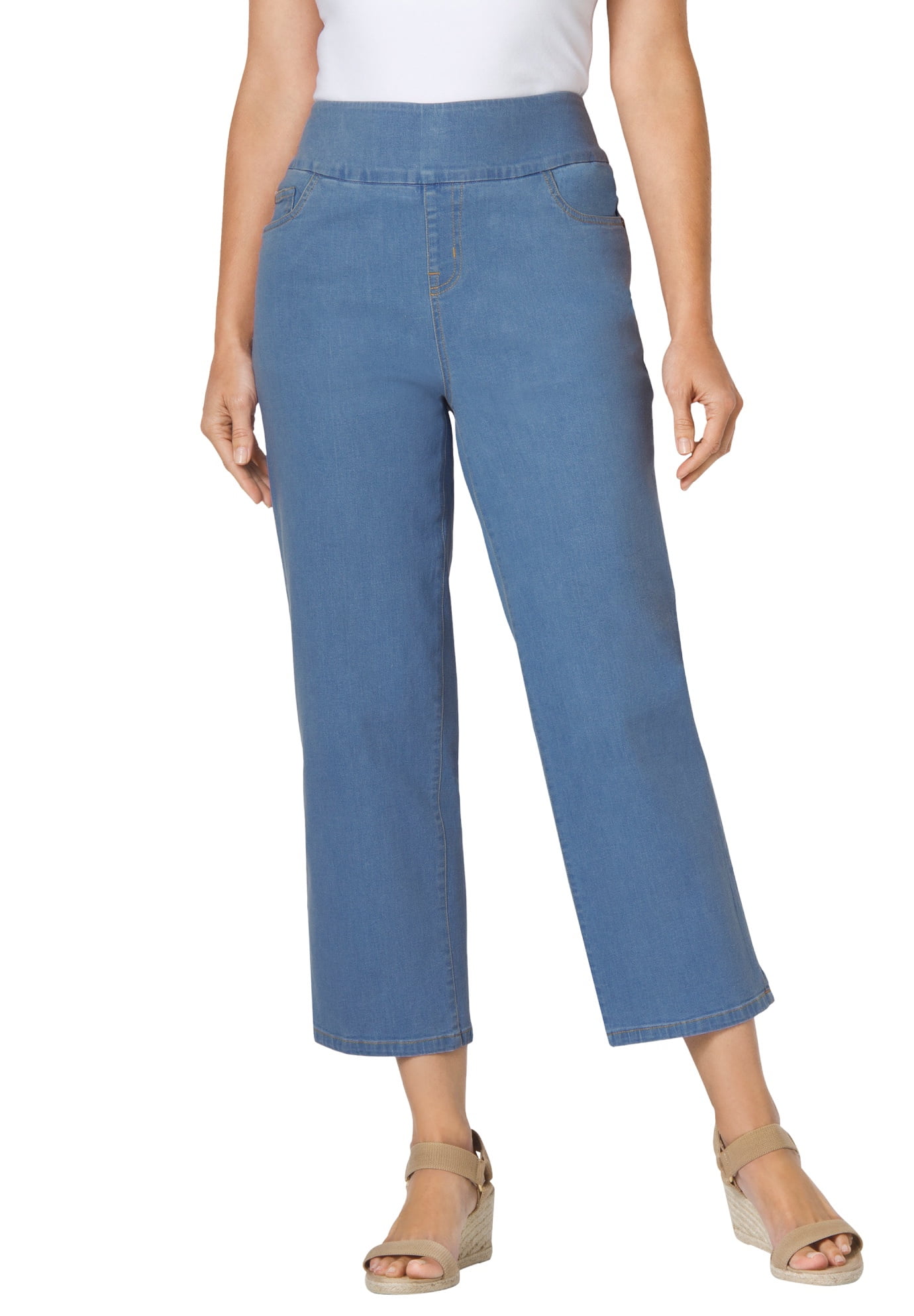 Woman Within Women's Plus Size Petite Flex-Fit Pull-On Denim Capri ...