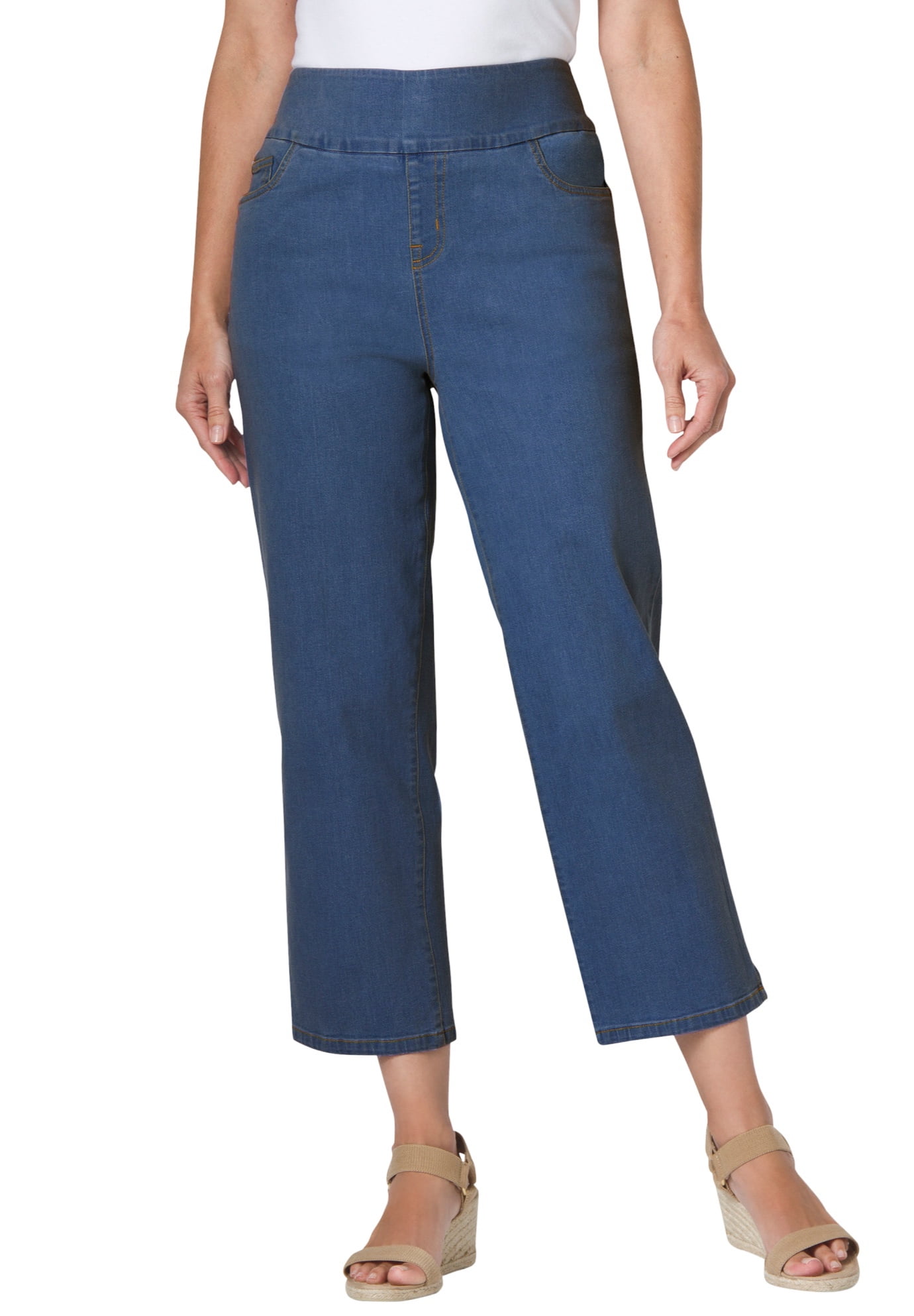 Woman Within Plus Size Petite Pull-On Flex Elastic-Waist Stretch Denim ...
