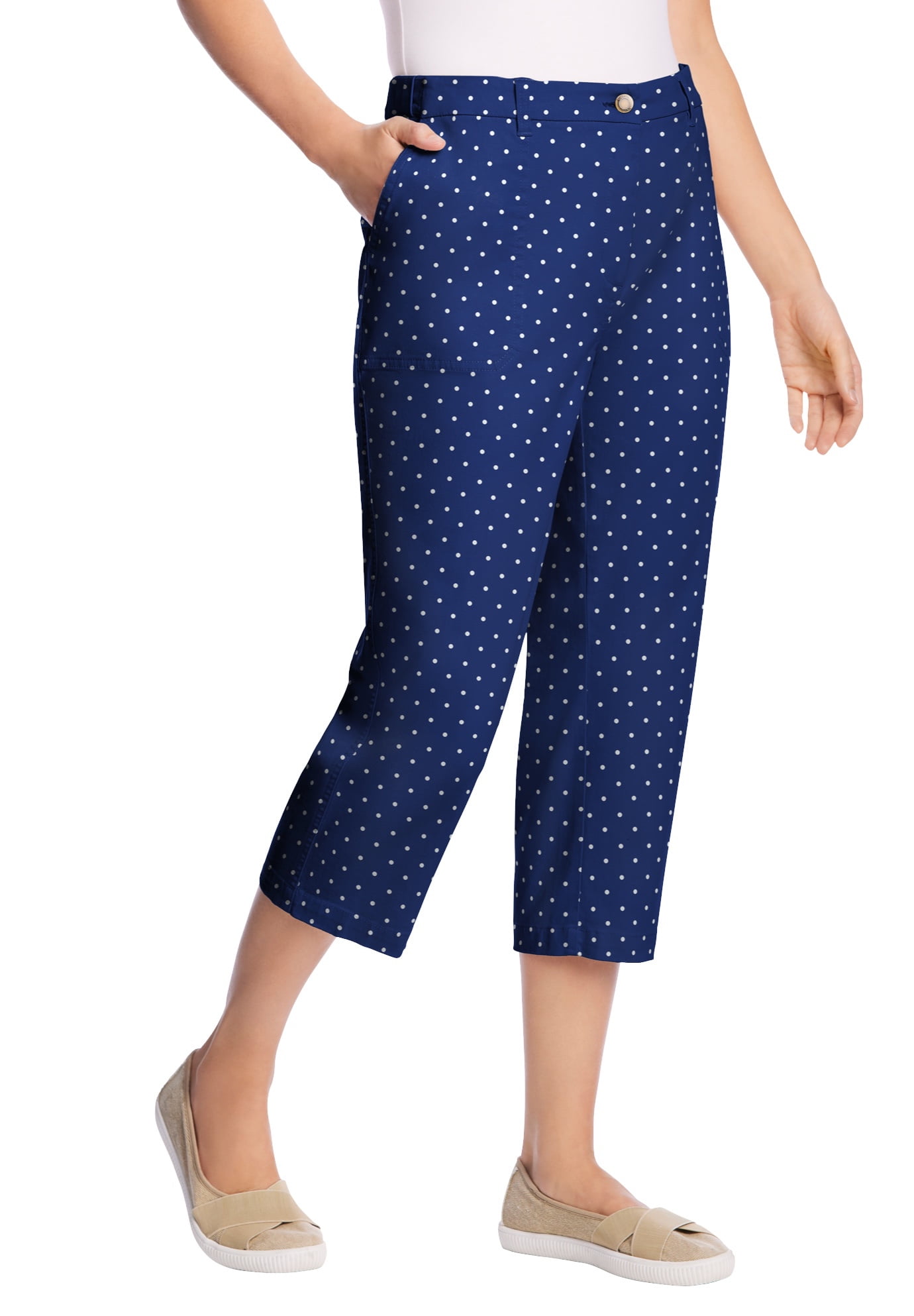 Woman Within Women's Plus Size Petite Freedom Waist Chino Capri ...