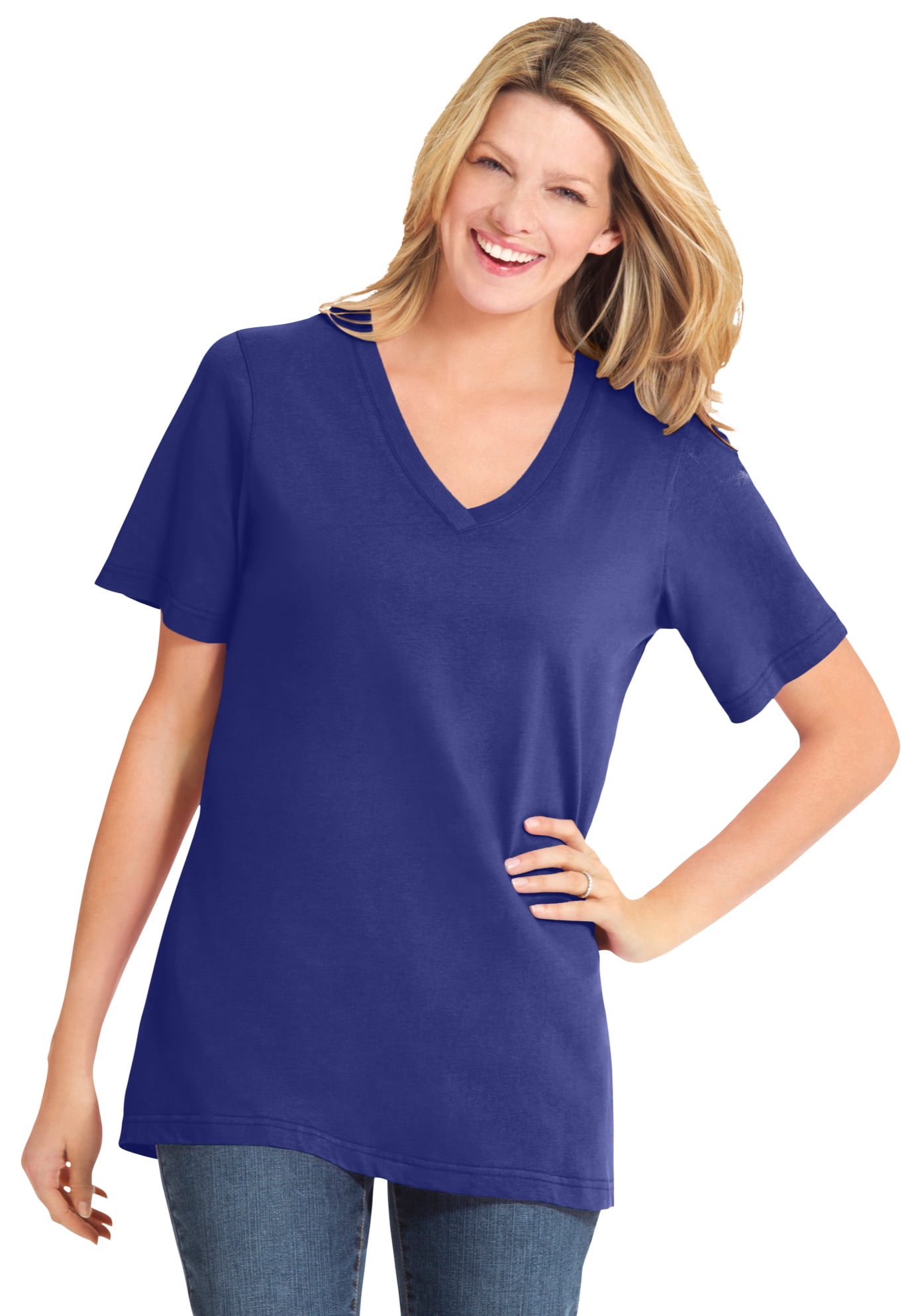 Woman Within Women's Plus Size Petite Perfect Short-Sleeve V-Neck Tee ...