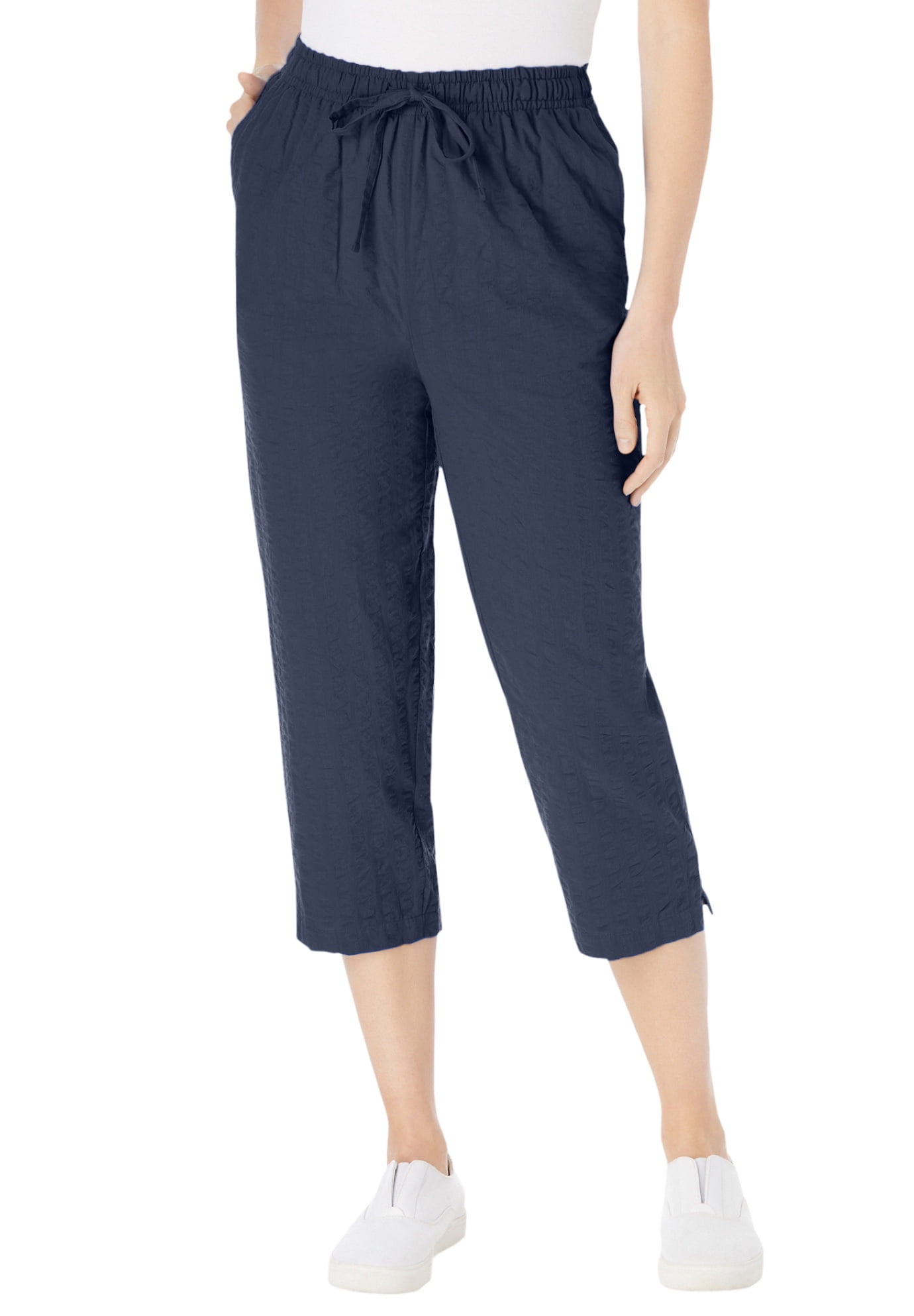 Woman Within Women's Plus Size Petite Seersucker Capri Pant - Walmart.com