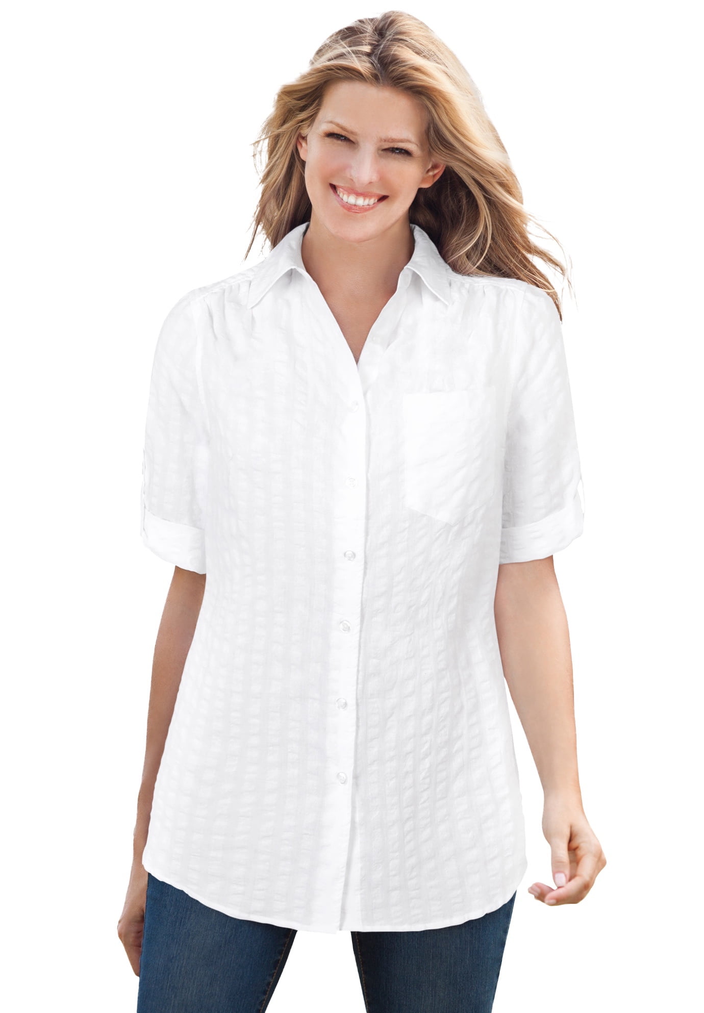 Woman Within Women's Plus Size Petite Short-Sleeve Button Down ...