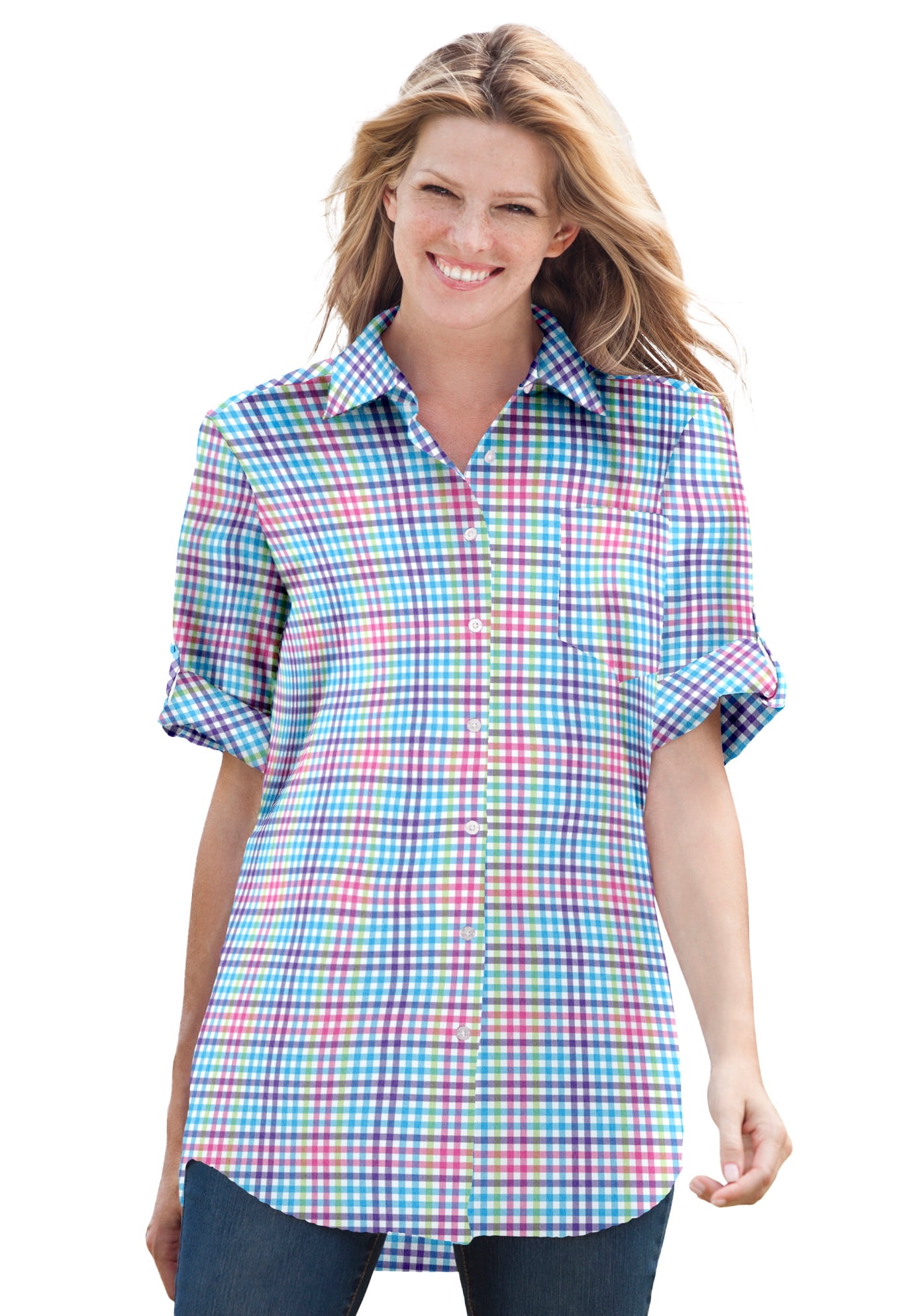 Woman Within Women's Plus Size Petite Short-Sleeve Button Down ...