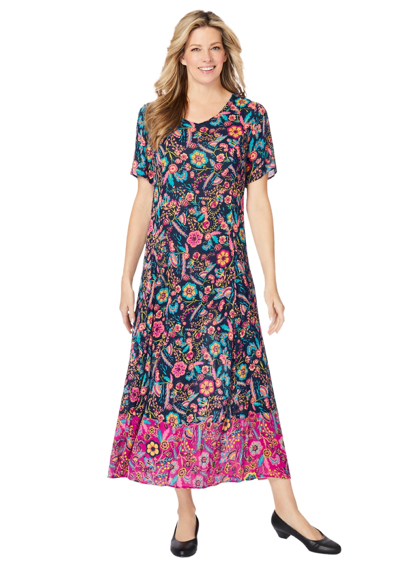 Woman Within Plus Size Short-Sleeve Crinkle Dress - Walmart.com