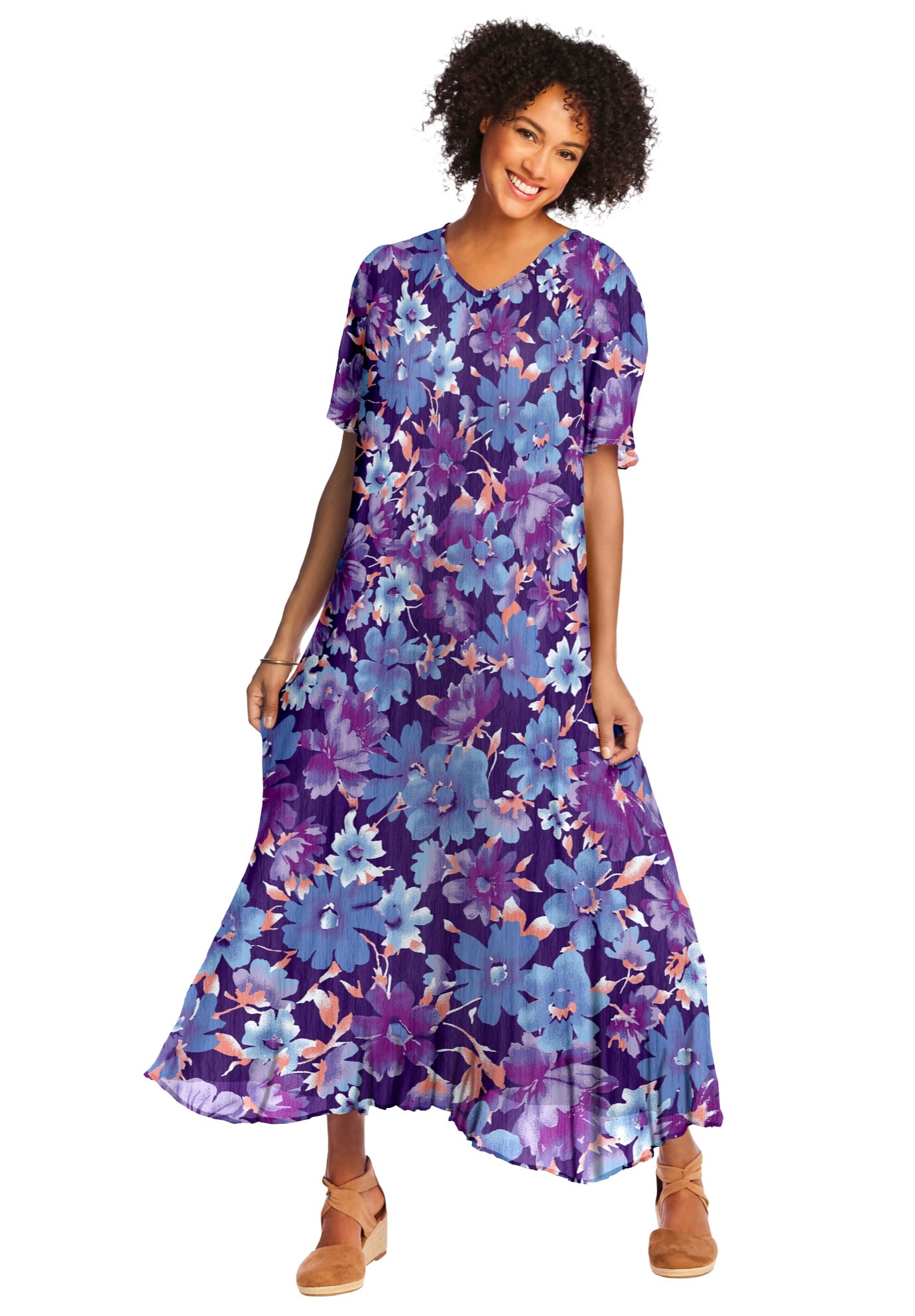 Woman Within Plus Size Petite Short-Sleeve Crinkle Dress - Walmart.com