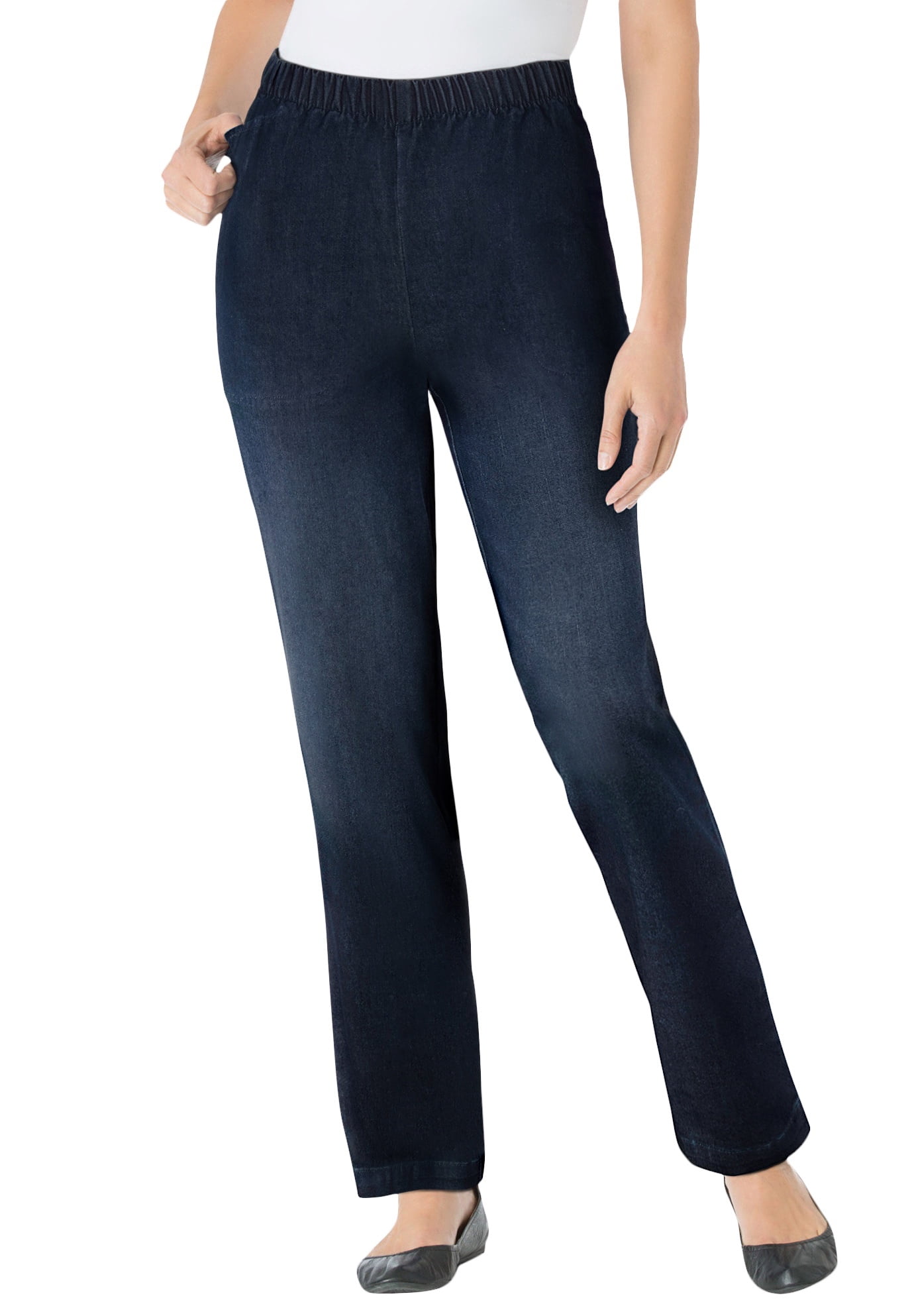 Woman Within Plus Size Straight Leg Elastic Waist Stretch Fineline ...