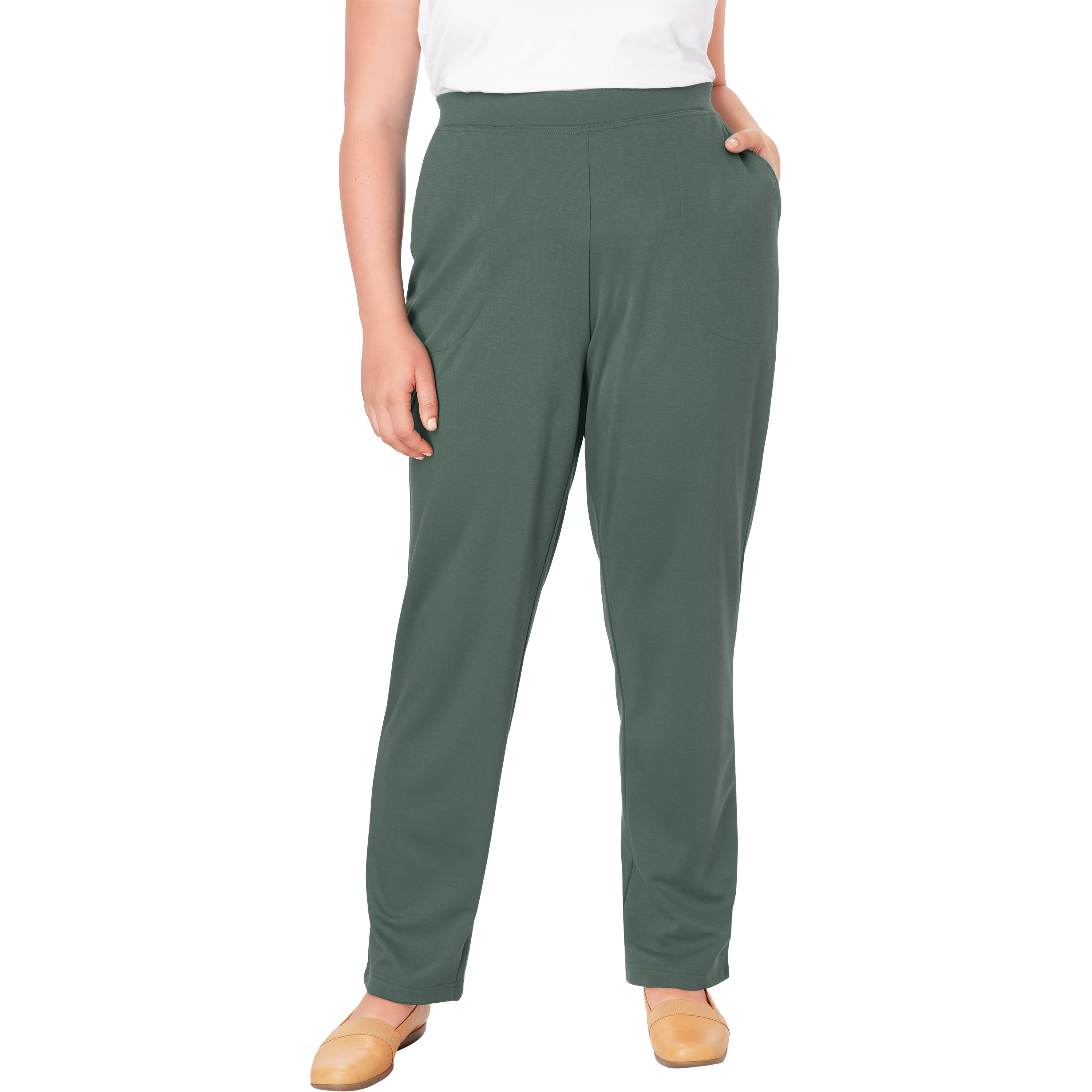 Woman Within Plus Size Petite Straight-Leg Stretch Ponte-Knit Pull-On ...