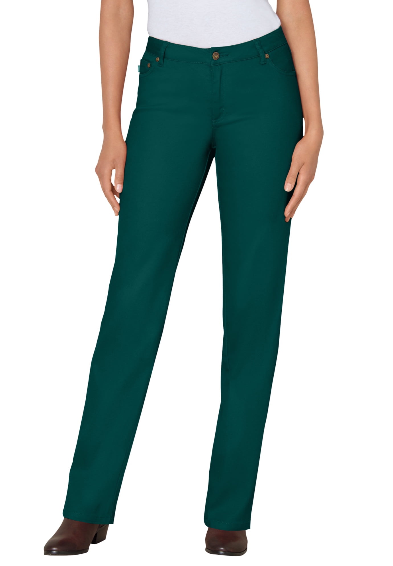 Woman Within Plus Size Petite Stretch Denim 5-Pocket Straight-Leg Jeans ...