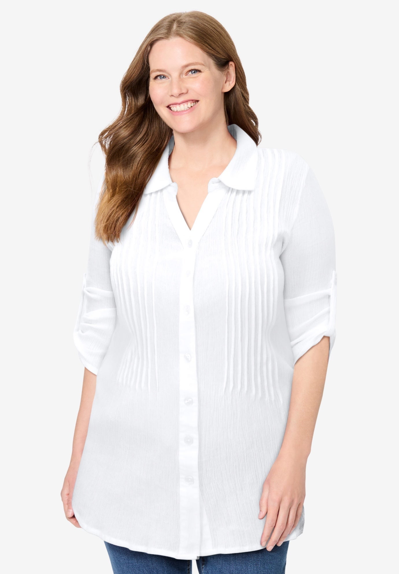 Woman Within Plus Size Pintucked Button Down Gauze Shirt - Walmart.com