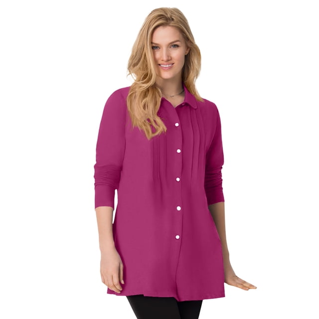 Woman Within Women's Plus Size Pintucked Button-Front Tunic - Walmart.com