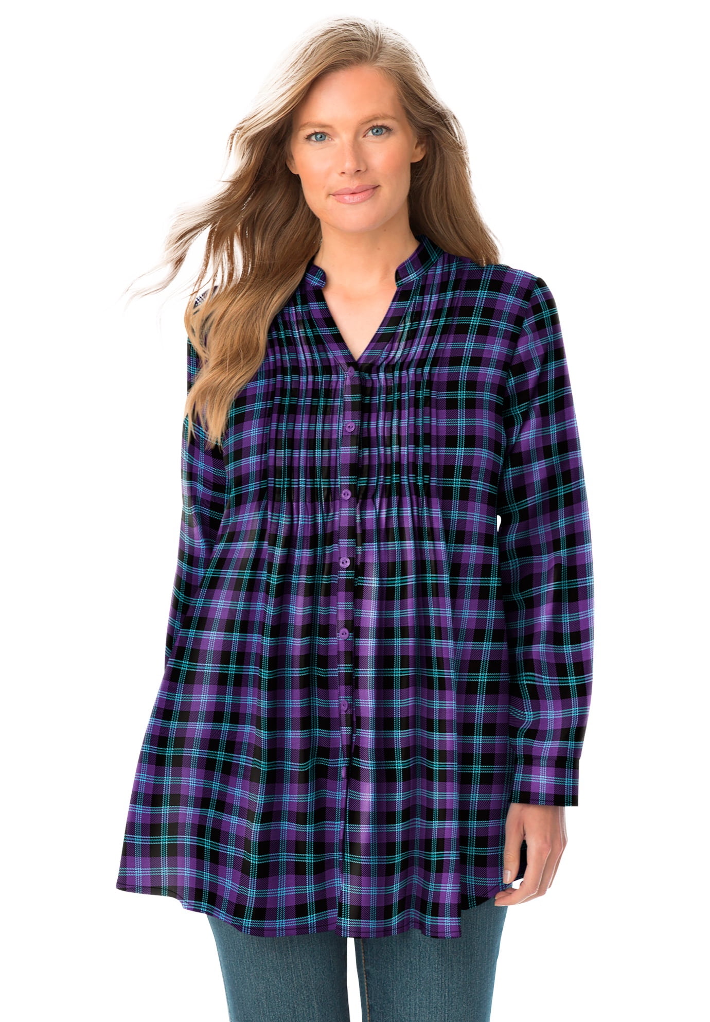 Woman Within Women's Plus Size Pintucked Flannel Shirt - Walmart.com