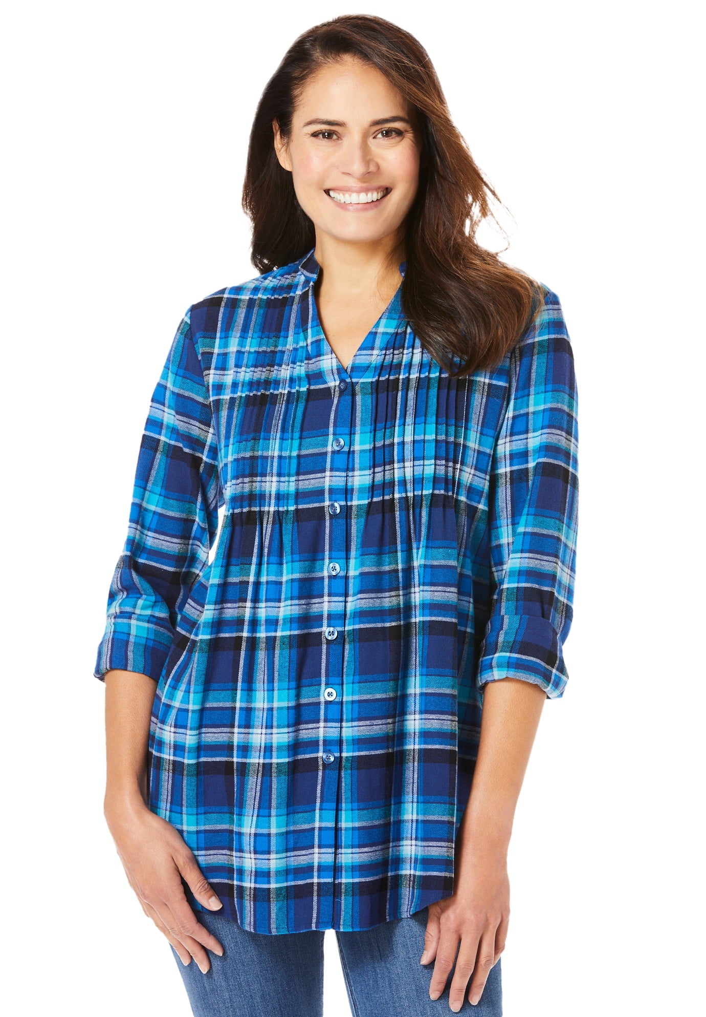 Woman Within Plus Size Pintucked Flannel Shirt - Walmart.com