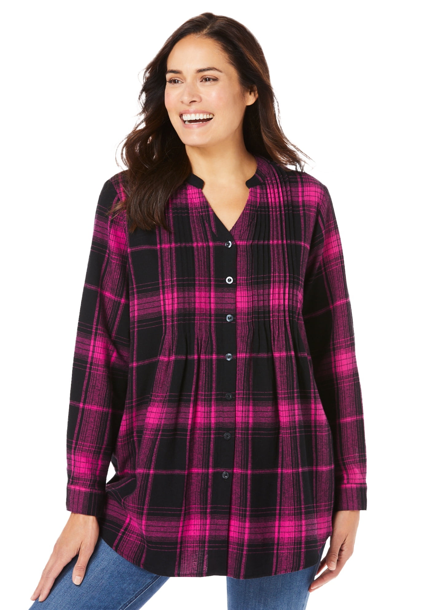 Woman Within Plus Size Pintucked Flannel Shirt - Walmart.com