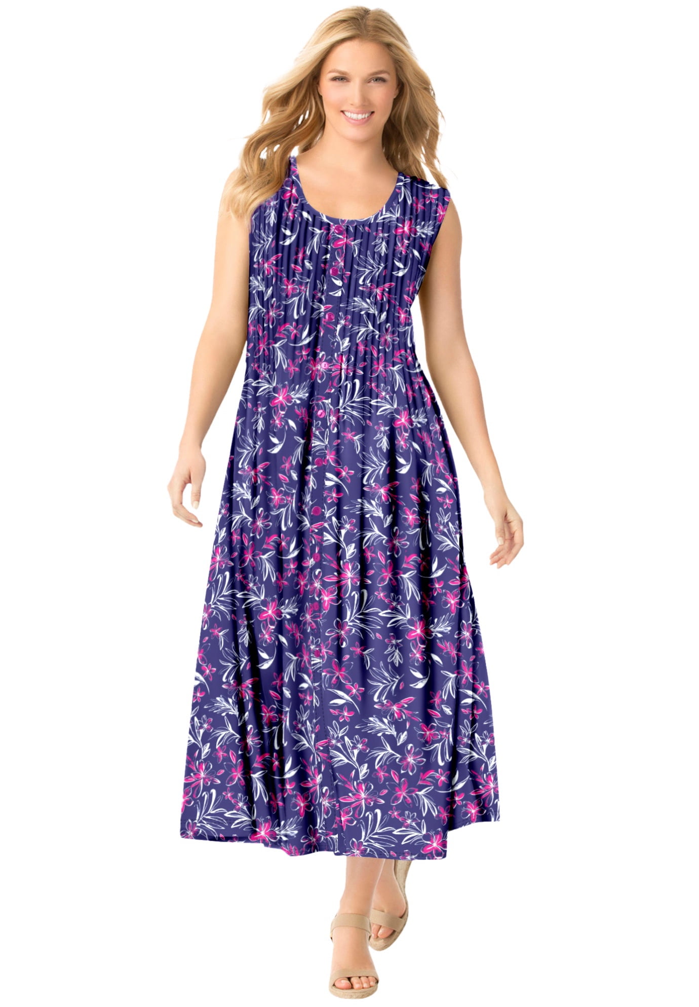 Woman Within Plus Size Pintucked Sleeveless Dress - Walmart.com