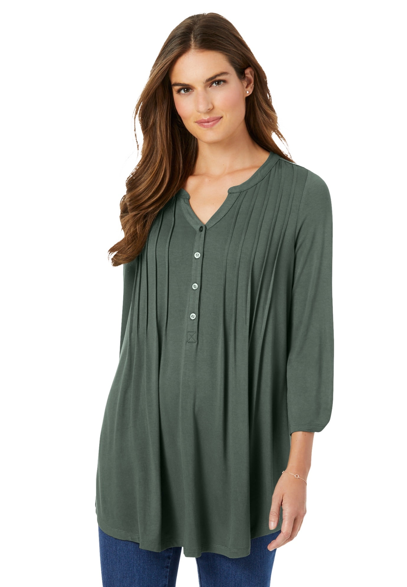 Woman Within Women's Plus Size Pleated Henley Top - Walmart.com