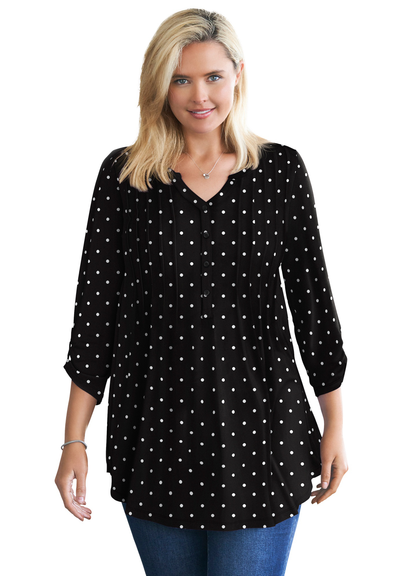 Woman Within Women's Plus Size Pleated Henley Top - Walmart.com