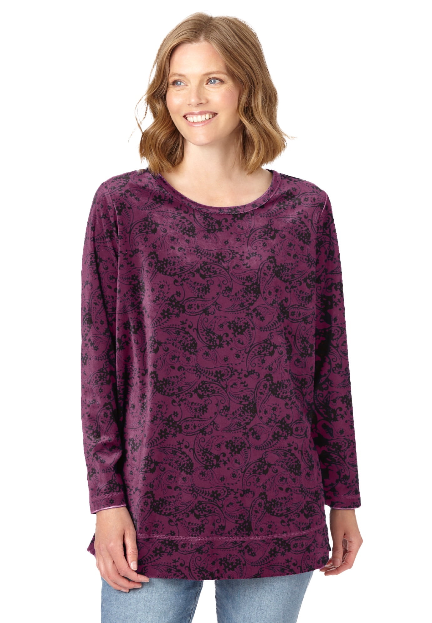 Woman Within Plus Size Plush Velour Tunic Sweatshirt - Walmart.com