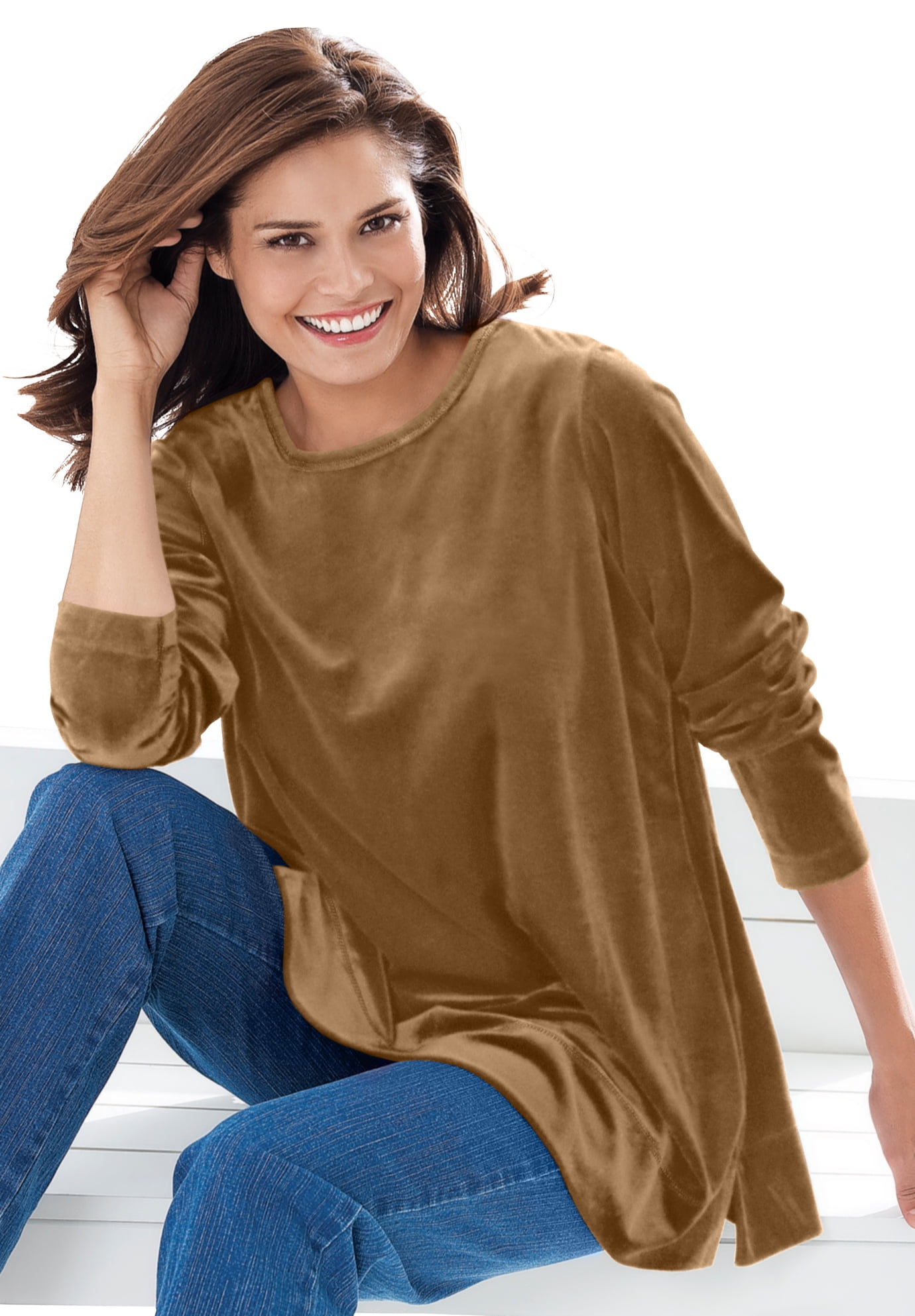 Woman Within Plus Size Plush Velour Tunic Sweatshirt - Walmart.com