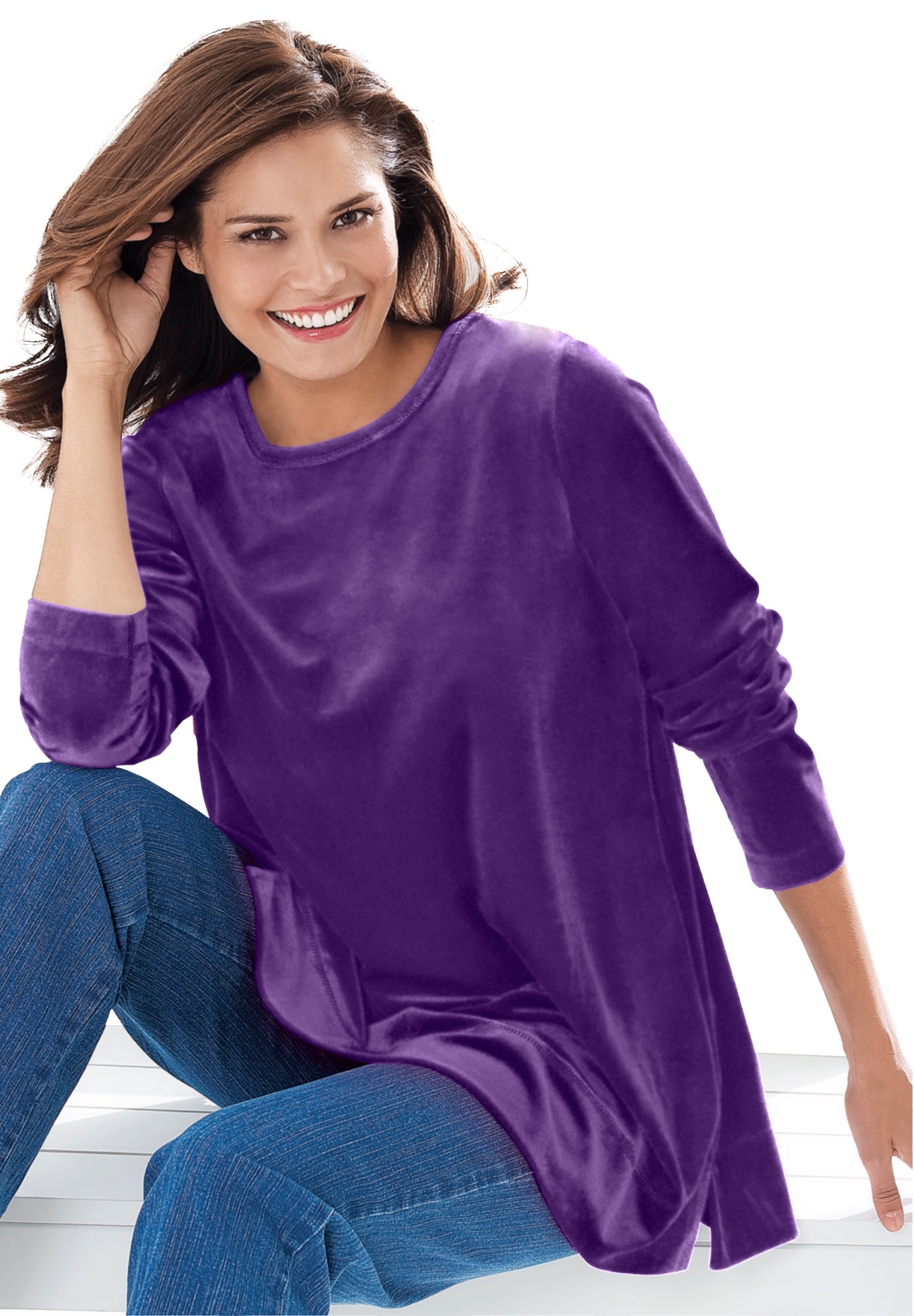Woman Within Women's Plus Size Plush Velour Tunic Sweatshirt - Walmart.com