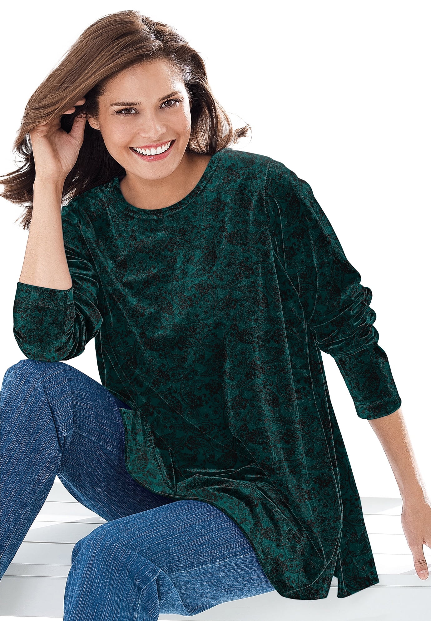 Woman Within Plus Size Plush Velour Tunic Sweatshirt - Walmart.com