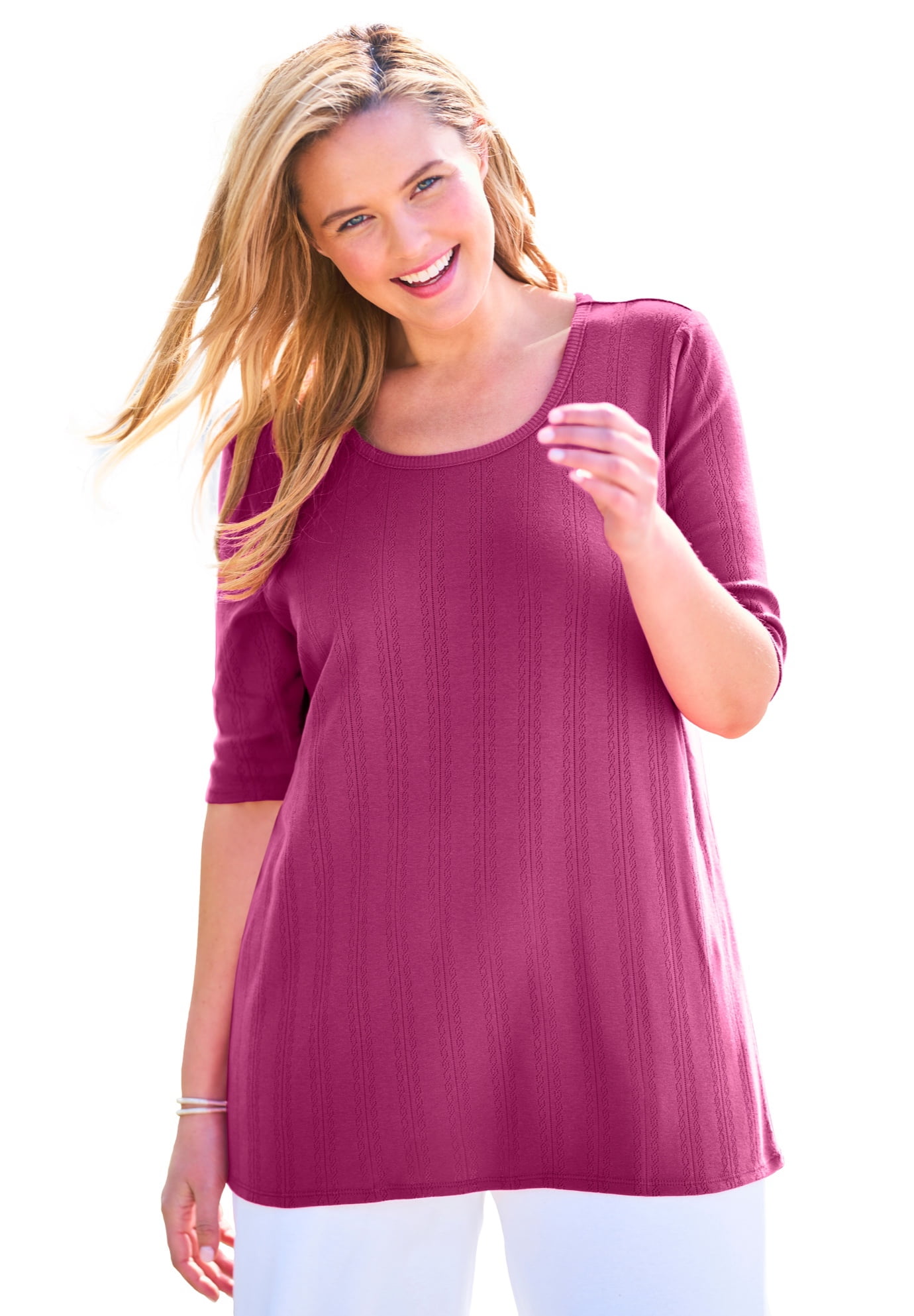 Woman Within Women's Plus Size Pointelle Scoopneck Tee - Walmart.com