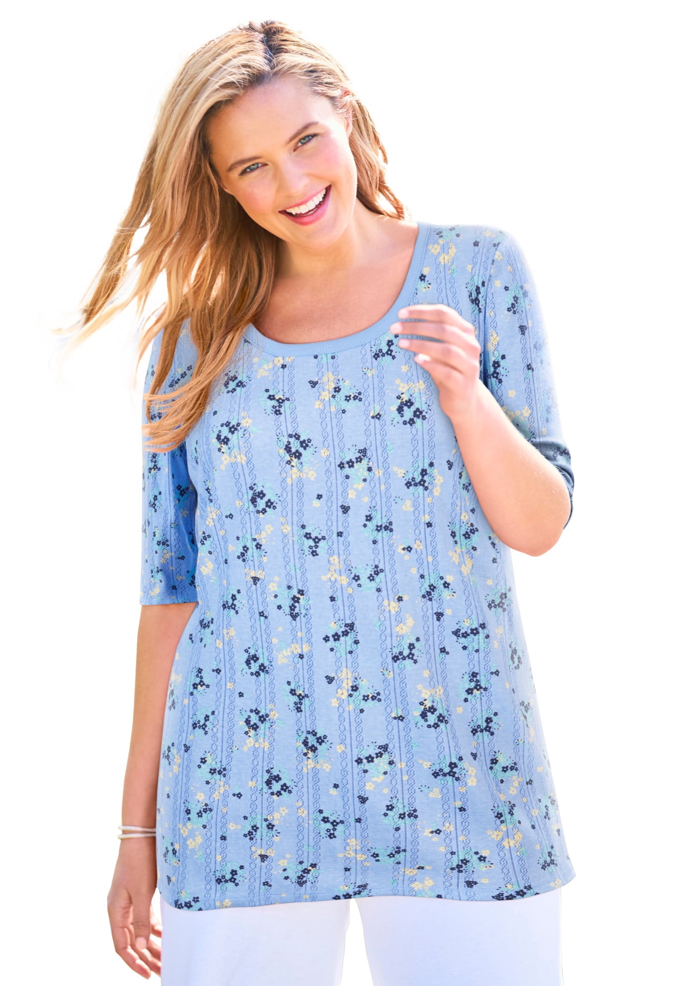 Woman Within Plus Size Pointelle Scoopneck Tee - Walmart.com