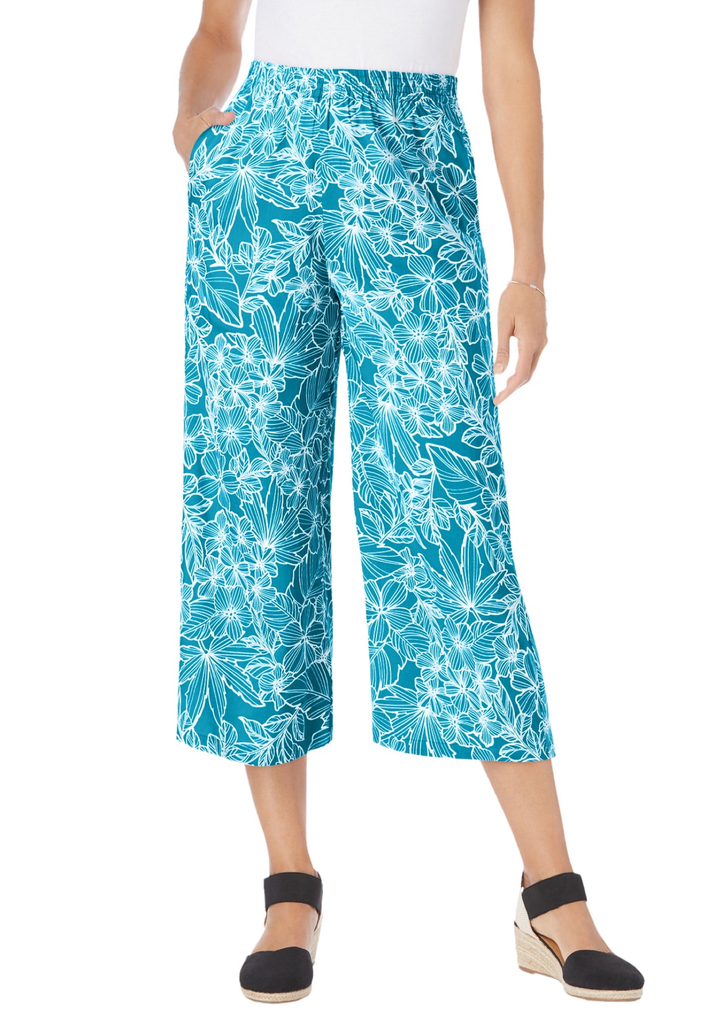 Woman Within Women's Plus Size Pull-On Elastic Waist Soft Capri ...