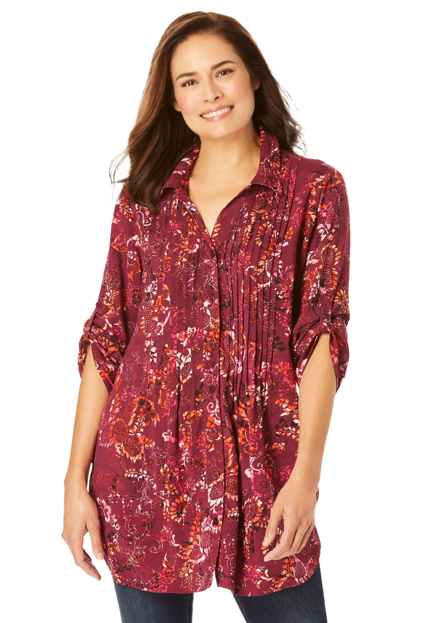 Woman Within Women's Plus Size Rayon 7-Day Pintucked Tunic Blouse ...