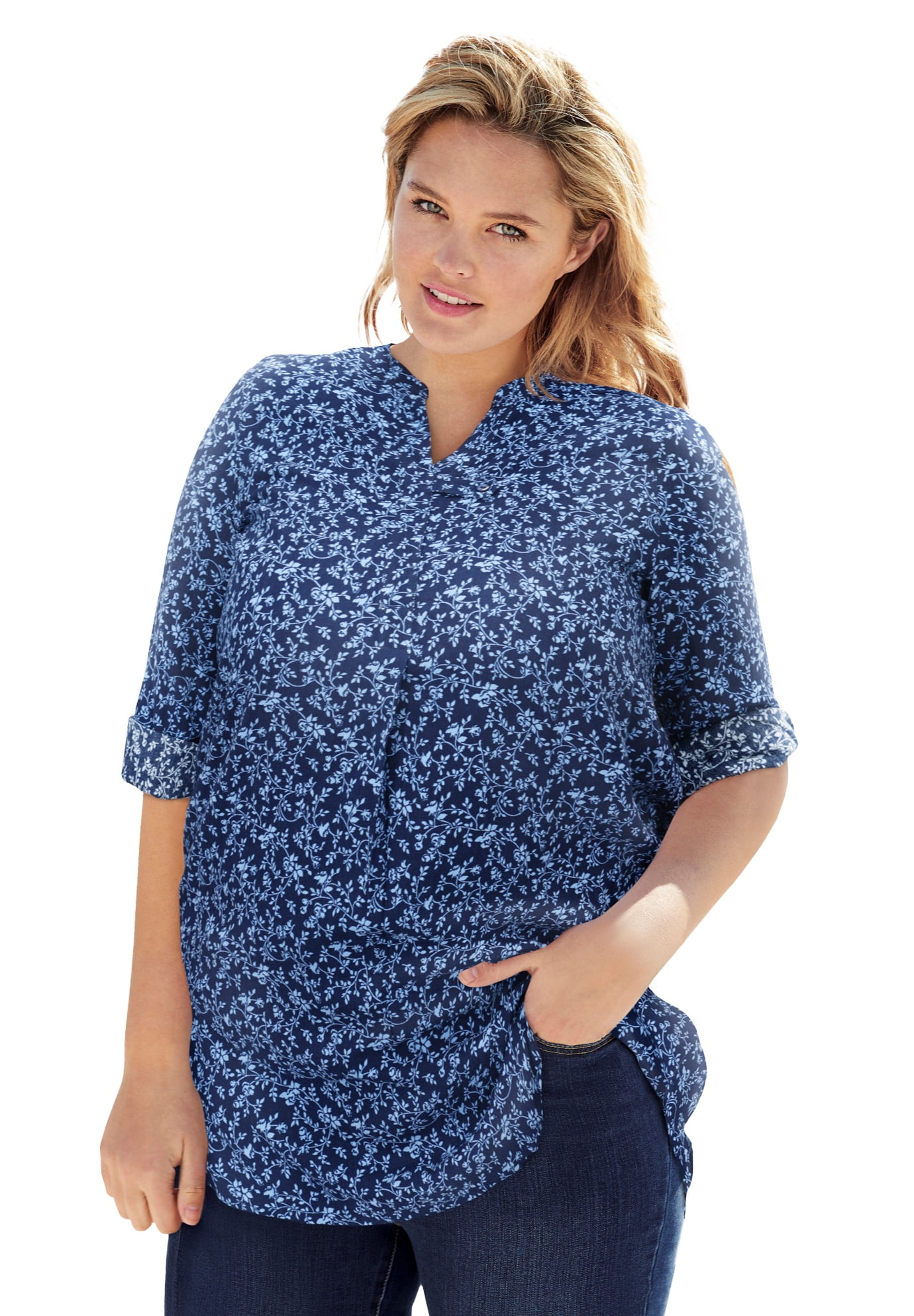 Woman Within Women's Plus Size Rayon 7-Day Three-Quarter Sleeve Tab ...