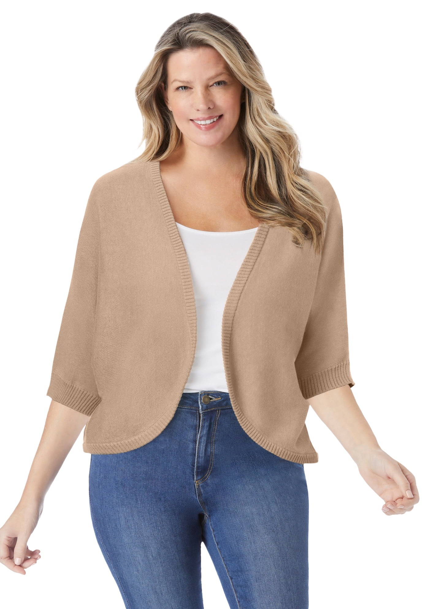 Woman Within Plus Size Rib Trim Cardigan Shrug - Walmart.com