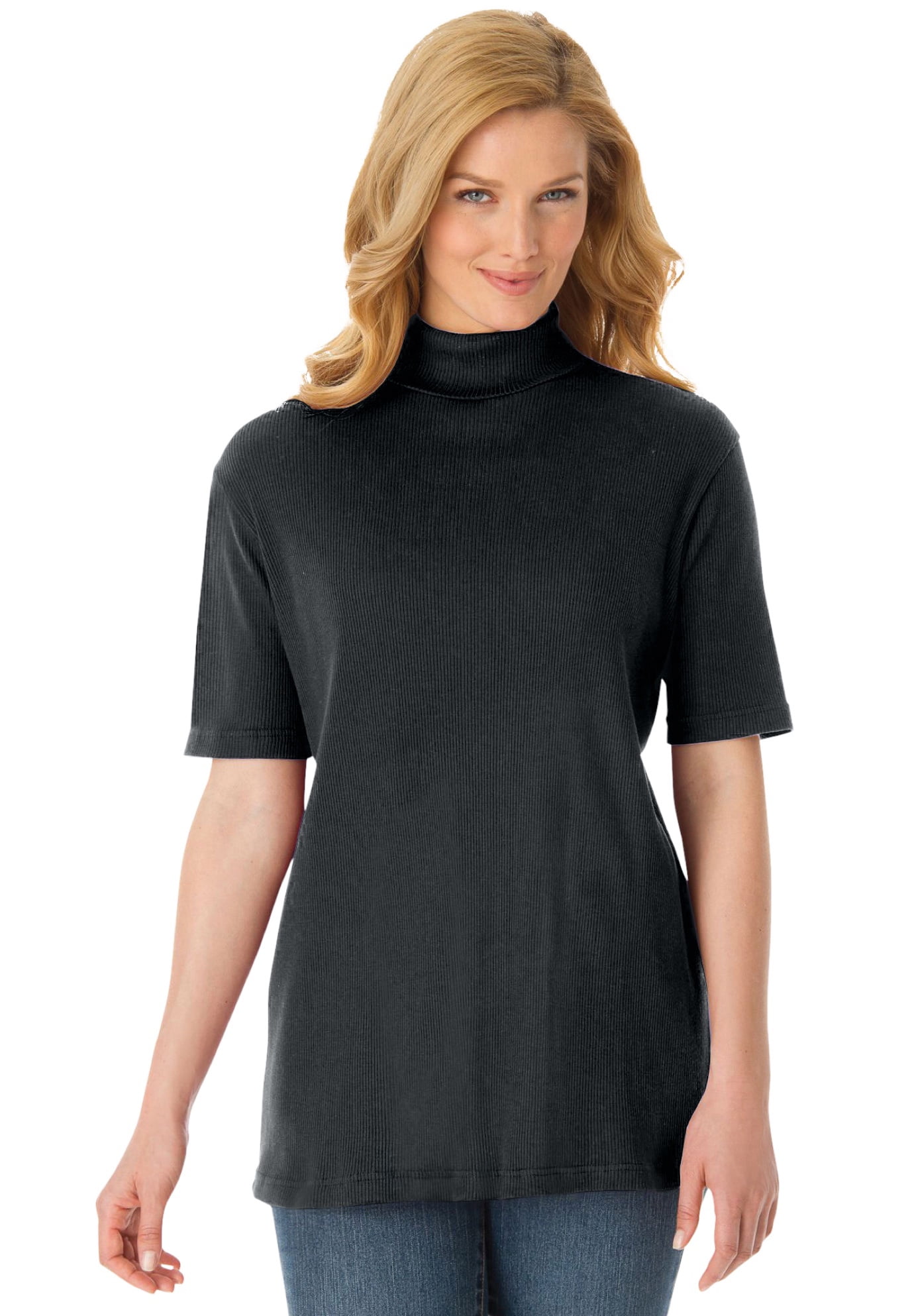 Woman Within Plus Size Ribbed Short Sleeve Turtleneck Shirt for Women ...