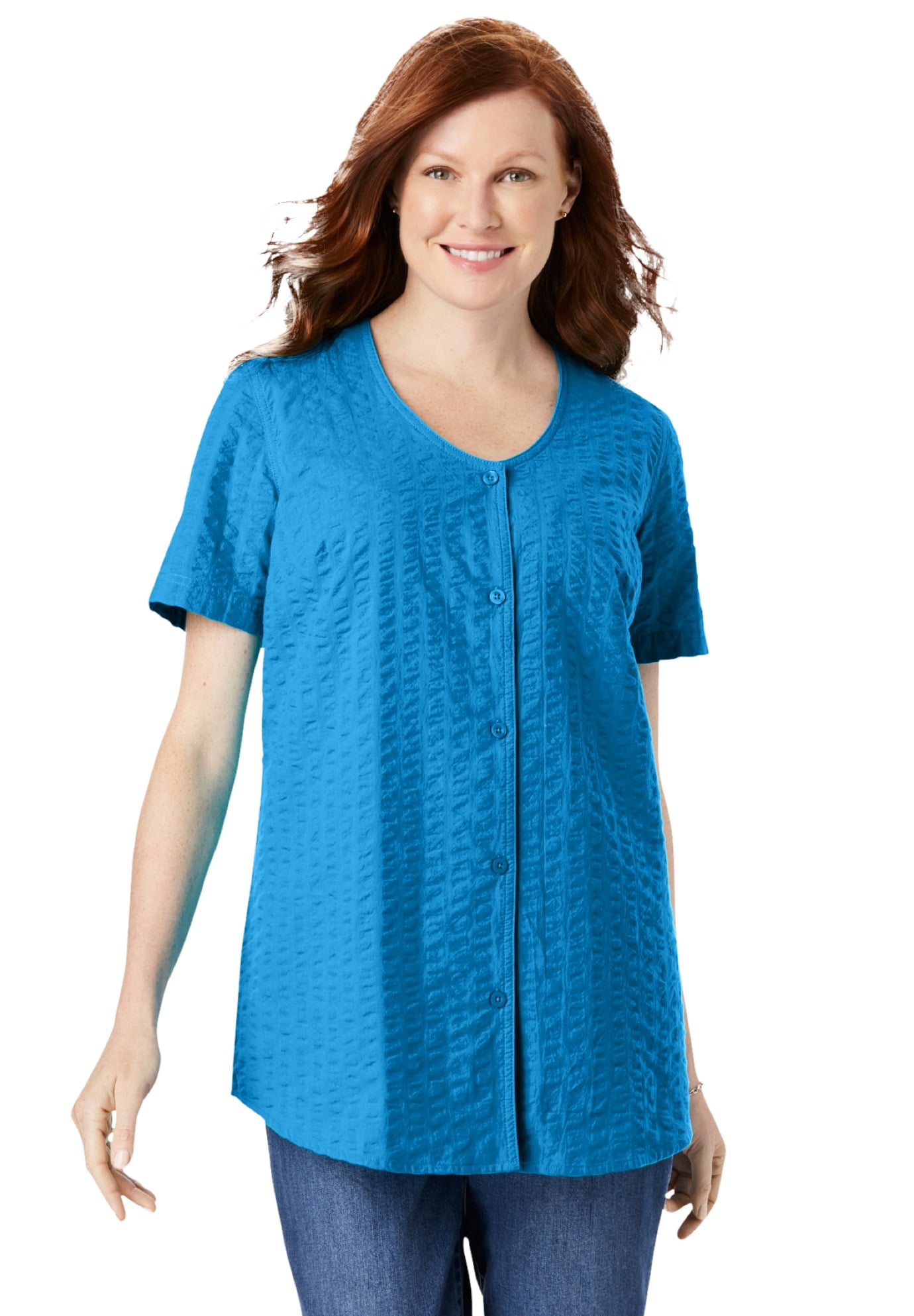 Woman Within Women's Plus Size Seersucker Baseball Shirt - Walmart.com