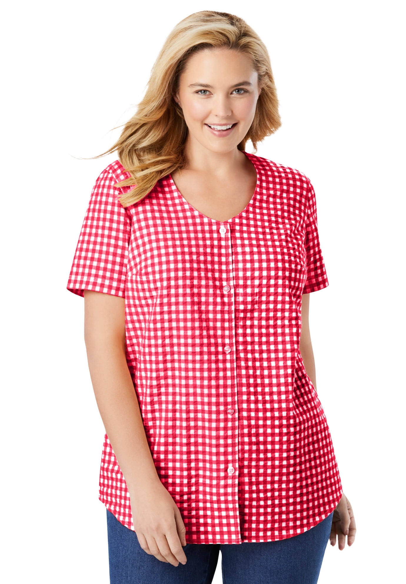 Woman Within Plus Size Seersucker Baseball Shirt - Walmart.com