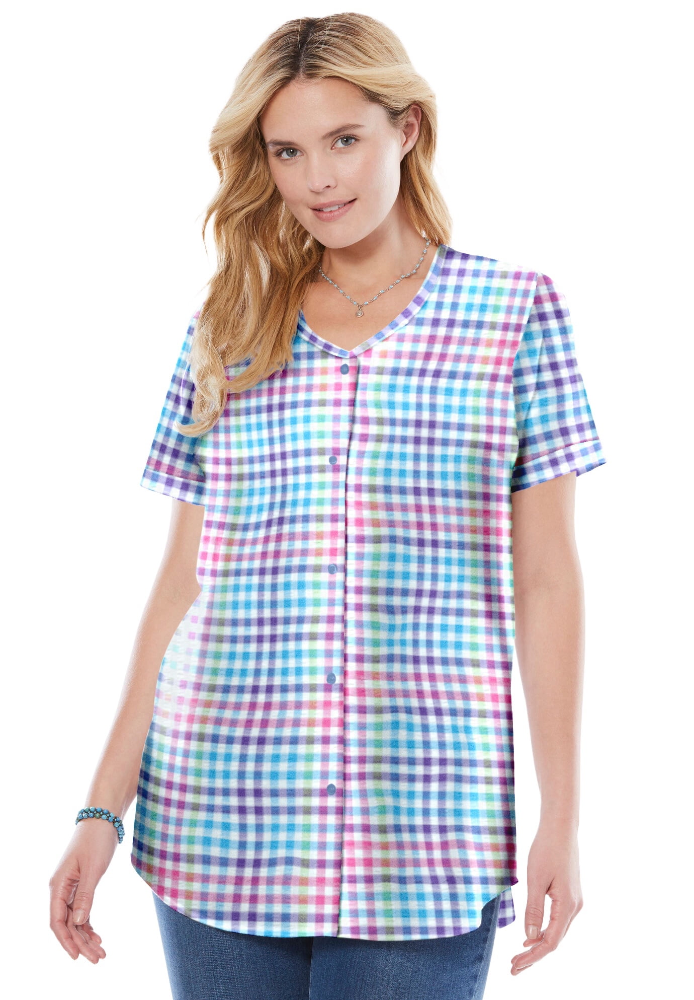 Woman Within Plus Size Seersucker Baseball Shirt - Walmart.com