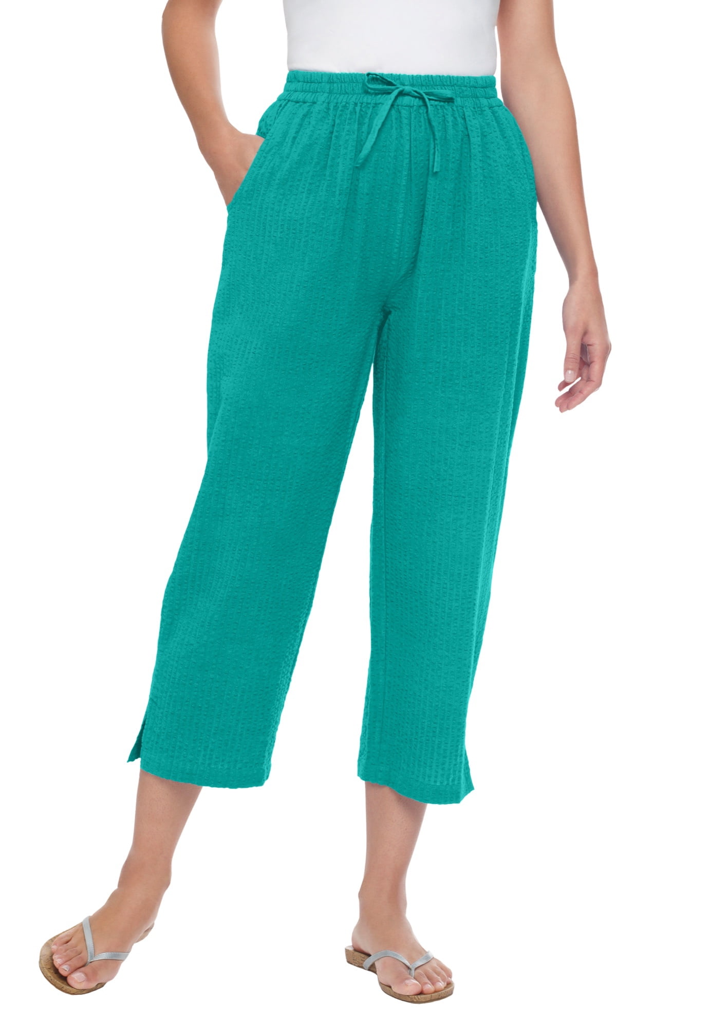 Woman Within Women's Plus Size Seersucker Capri Pant - Walmart.com