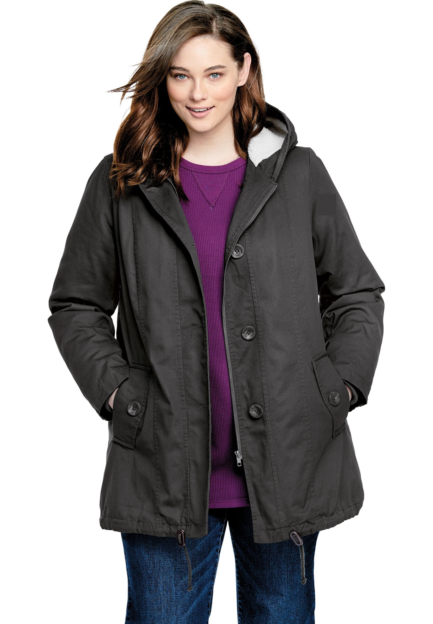 Woman Within Plus Size Sherpa-Lined Hooded Parka - Walmart.com