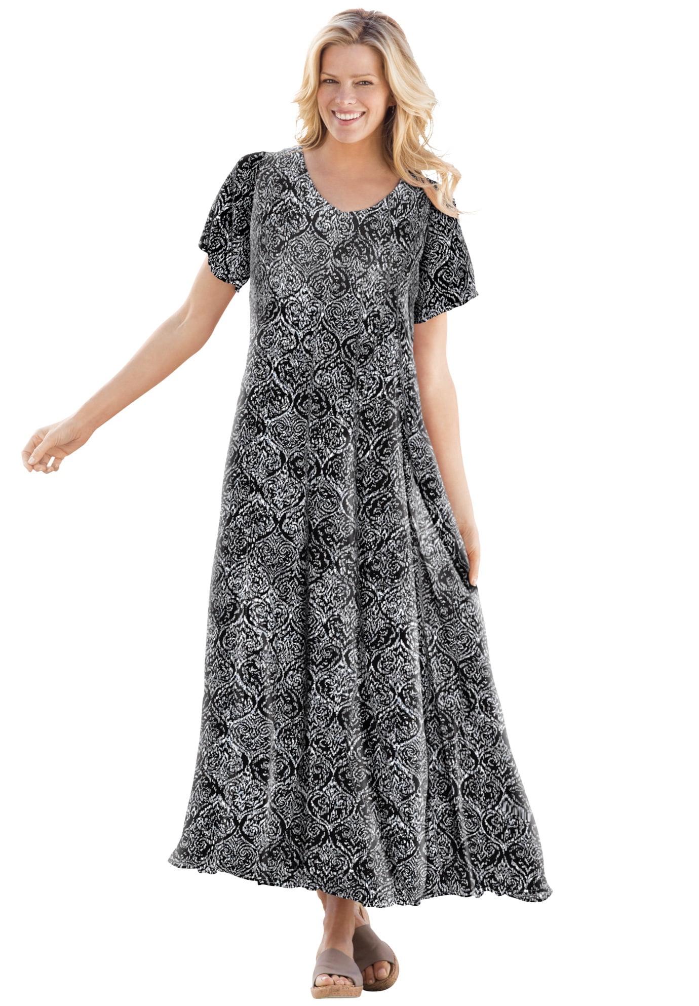 Woman Within Women's Plus Size Short-Sleeve Crinkle Dress - Walmart.com