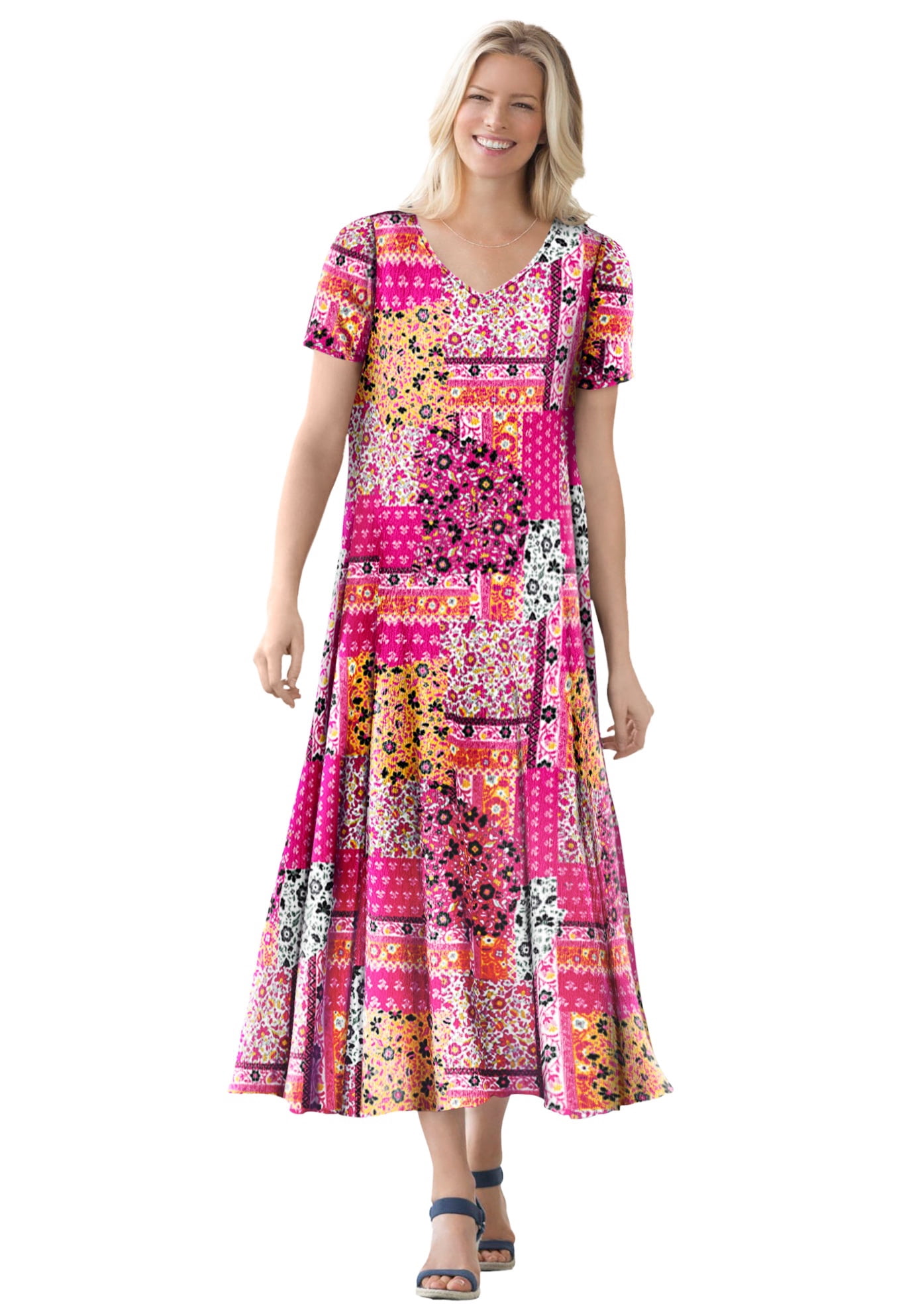 Woman Within Plus Size Petite Short-Sleeve Crinkle Dress - Walmart.com