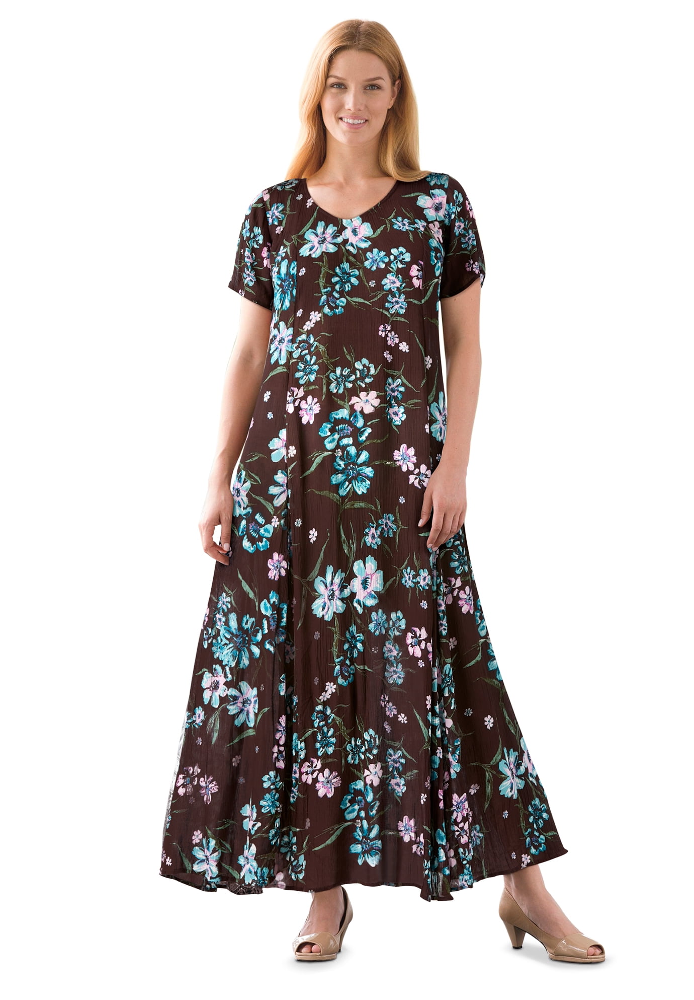 Woman Within Plus Size Short-Sleeve Crinkle Dress - Walmart.com