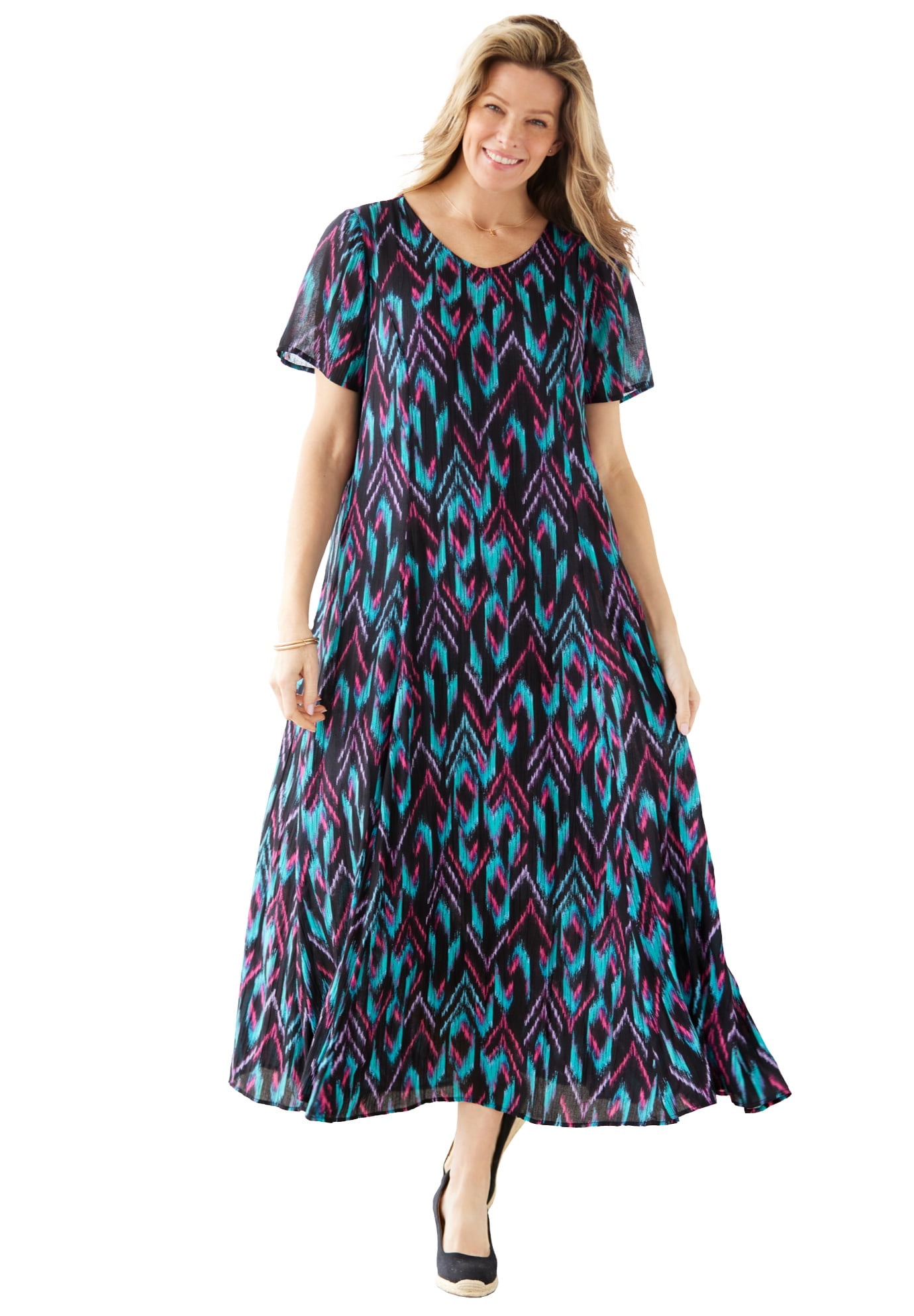 Woman Within Women's Plus Size Short-Sleeve Crinkle Dress - Walmart.com