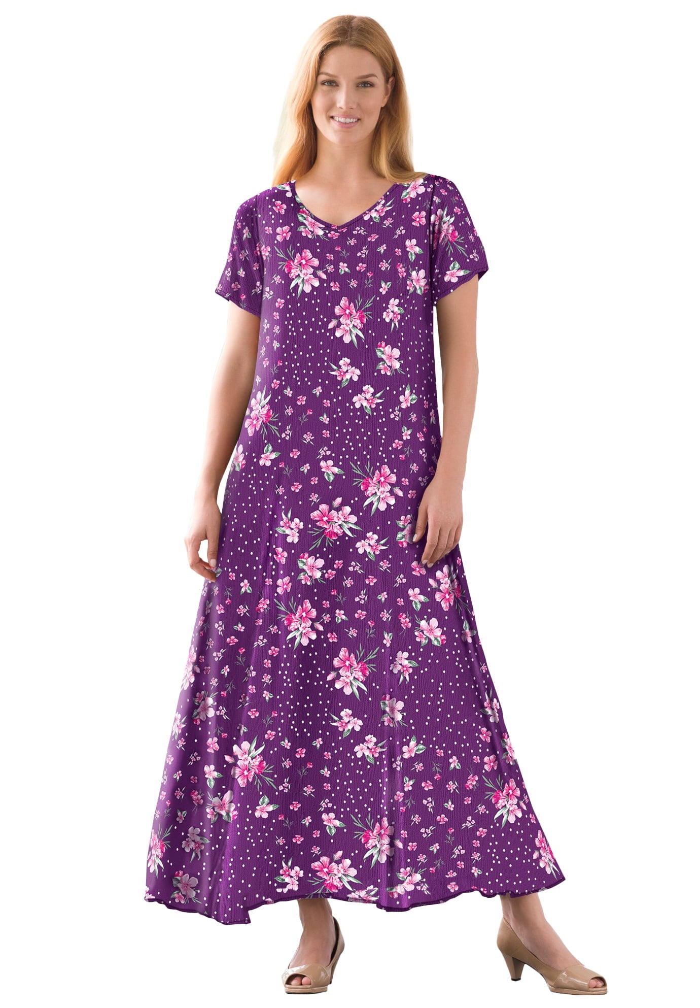 Woman Within Plus Size Short-Sleeve Crinkle Dress - Walmart.com