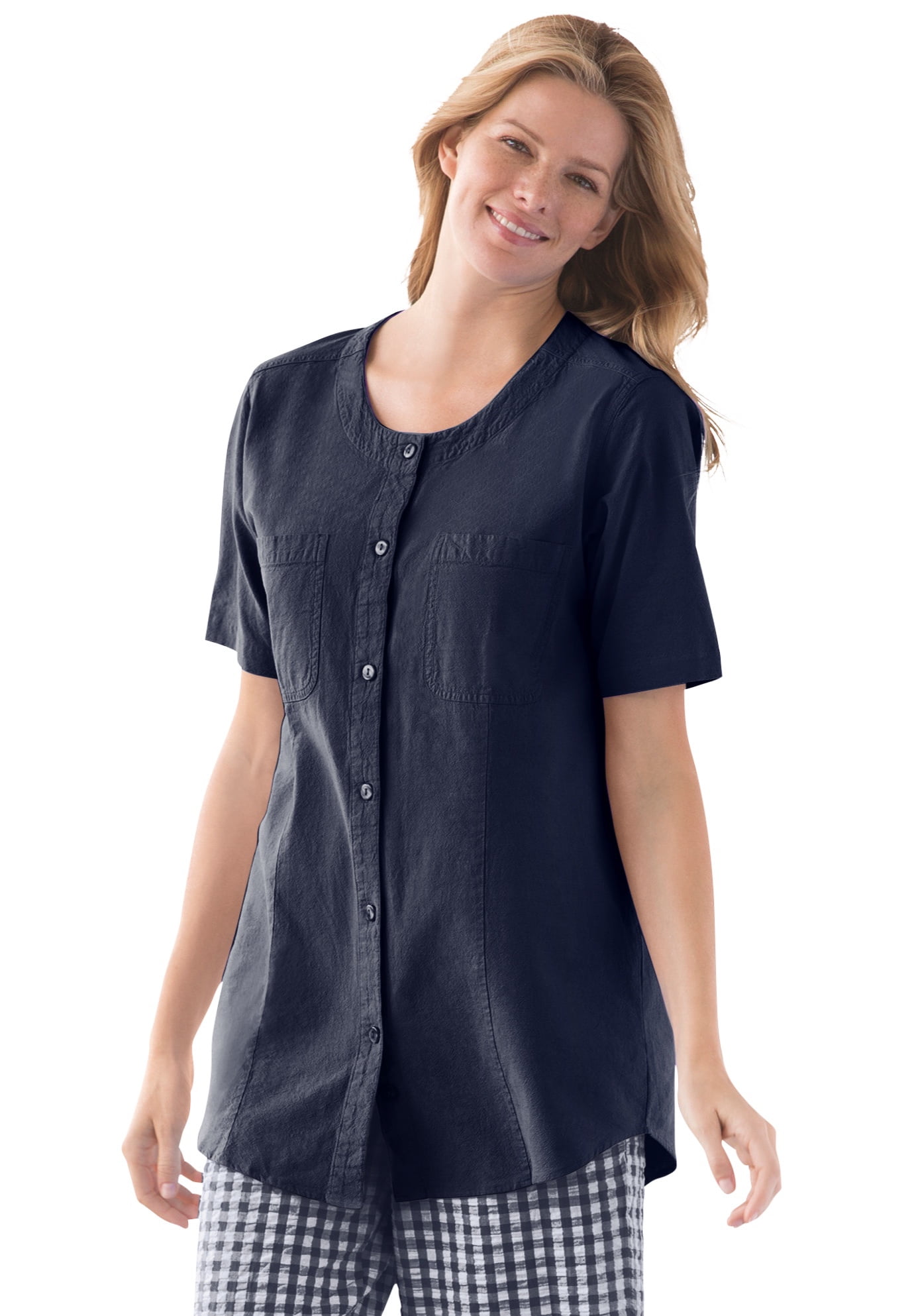 Woman Within Women's Plus Size Short-Sleeve Crinkle Shirt - Walmart.com