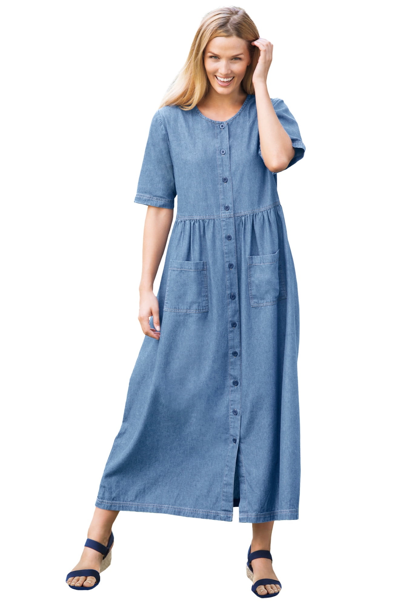 Woman Within Women's Plus Size Short-Sleeve Denim Dress - Walmart.com