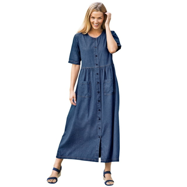 Woman Within Women's Plus Size Petite Short-Sleeve Denim Dress ...