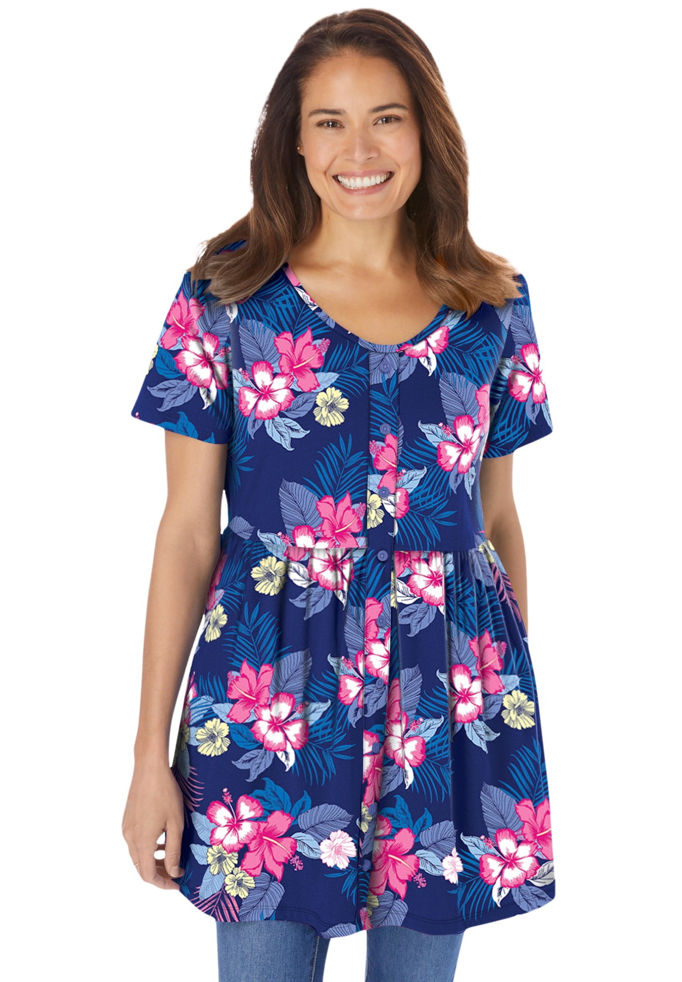Woman Within Plus Size Short-Sleeve Empire Waist Tunic - Walmart.com