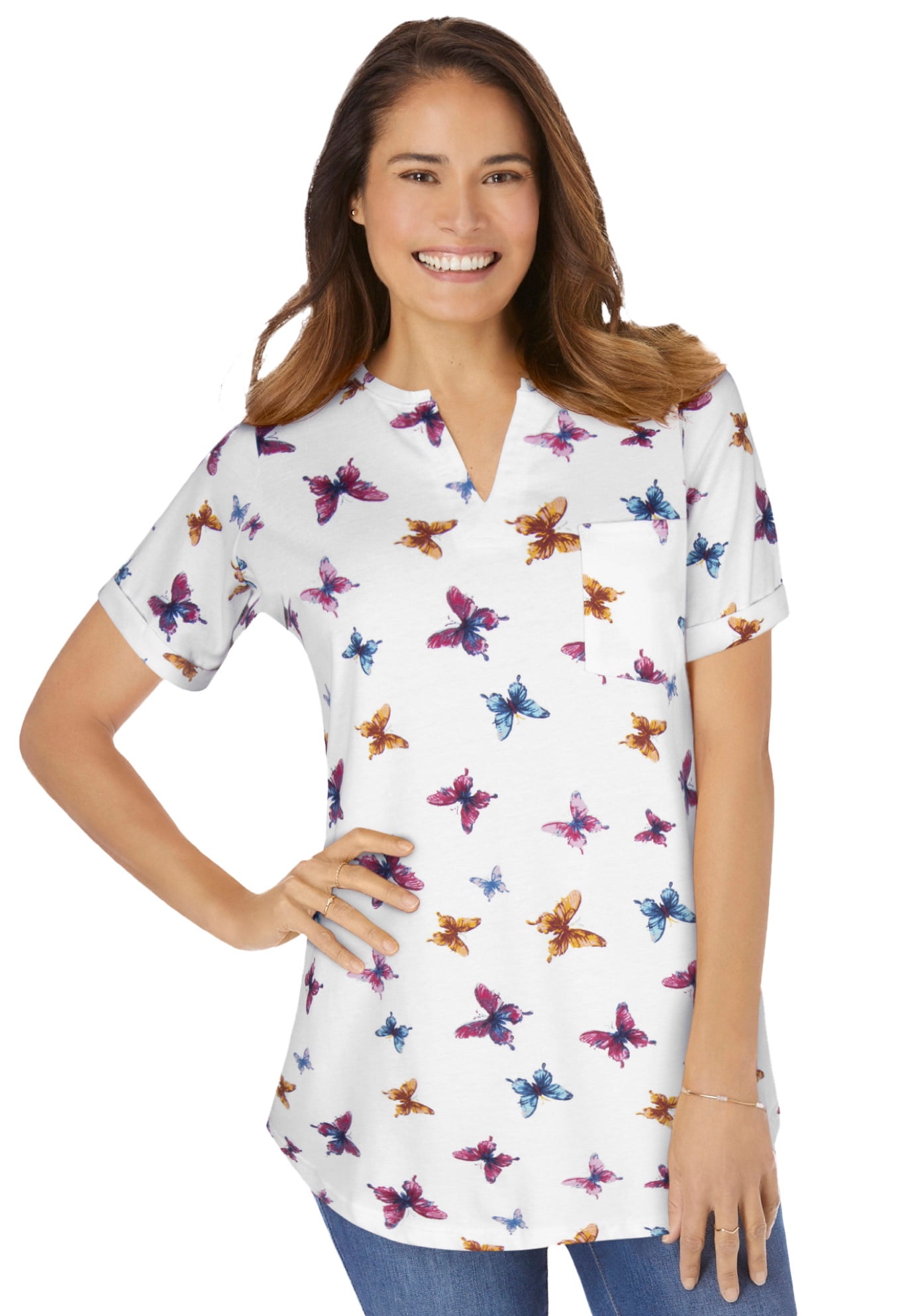 Woman Within Plus Size Notch-Neck Pocket Tee - Walmart.com