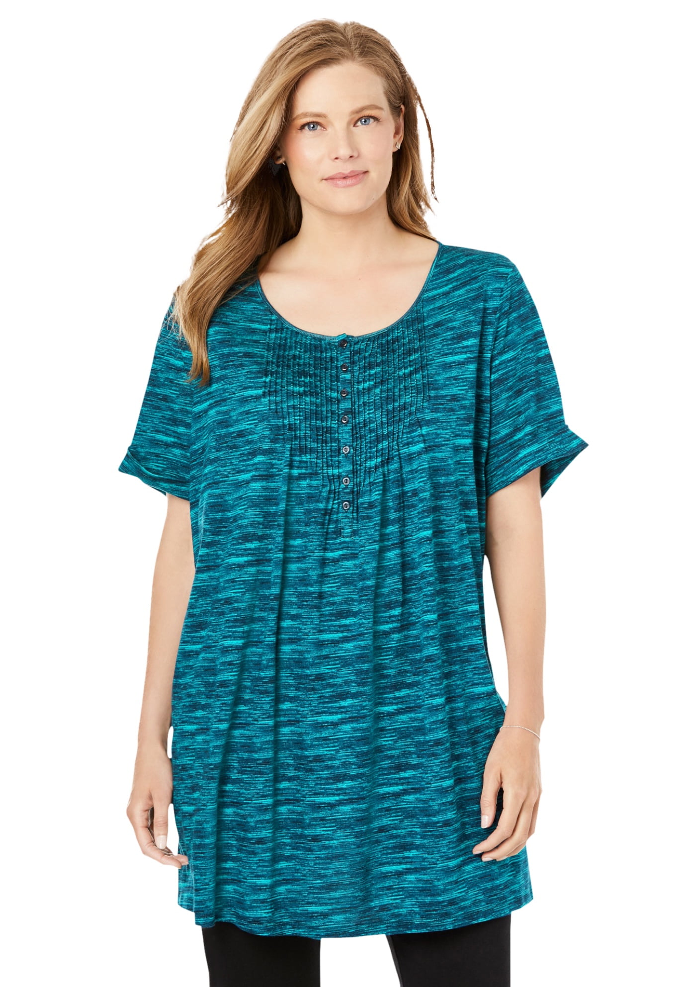 Woman Within Women's Plus Size Short-Sleeve Pintucked Henley Tunic ...