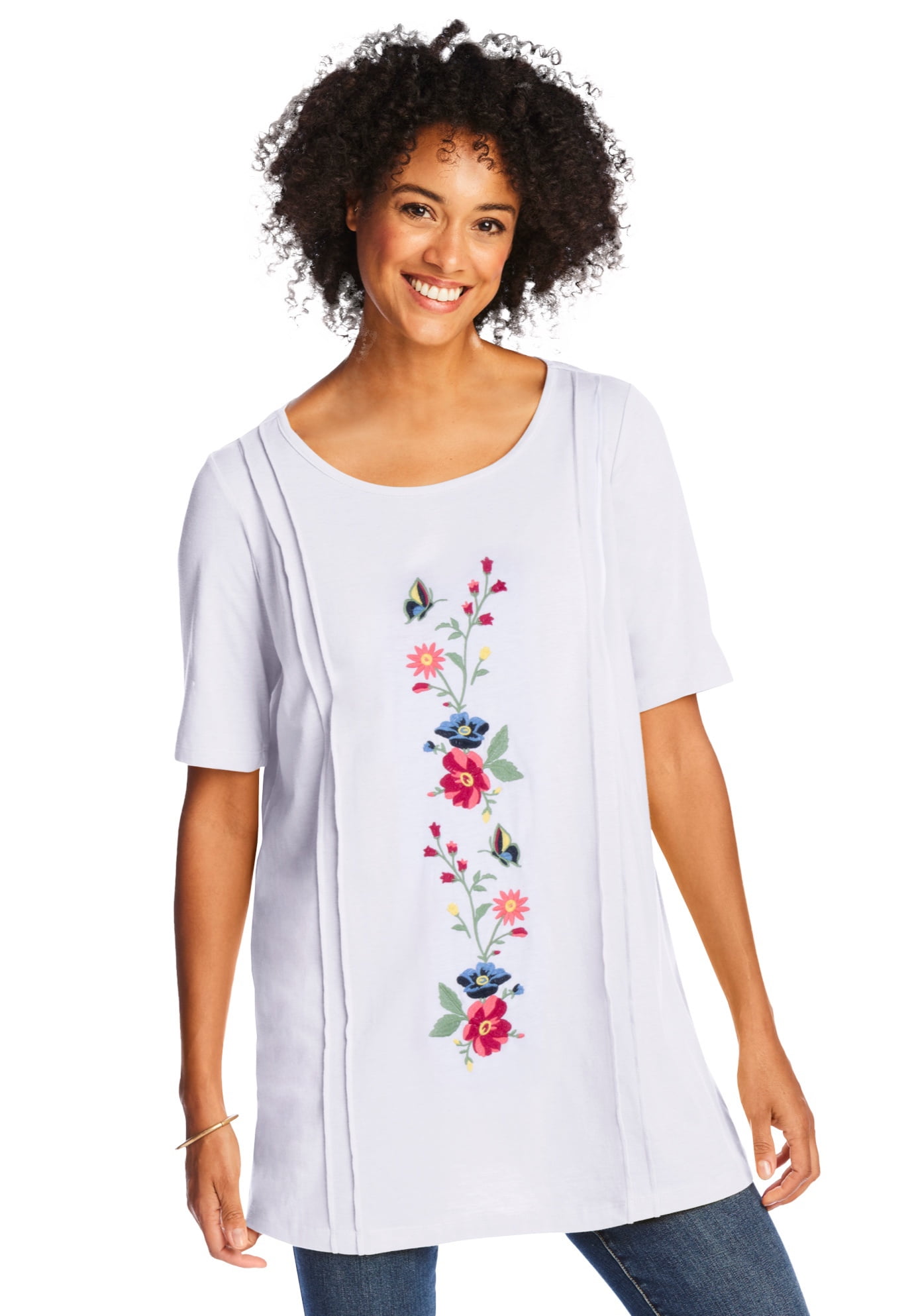 Woman Within Plus Size Short-Sleeve Scoopneck Embroidered Tunic ...