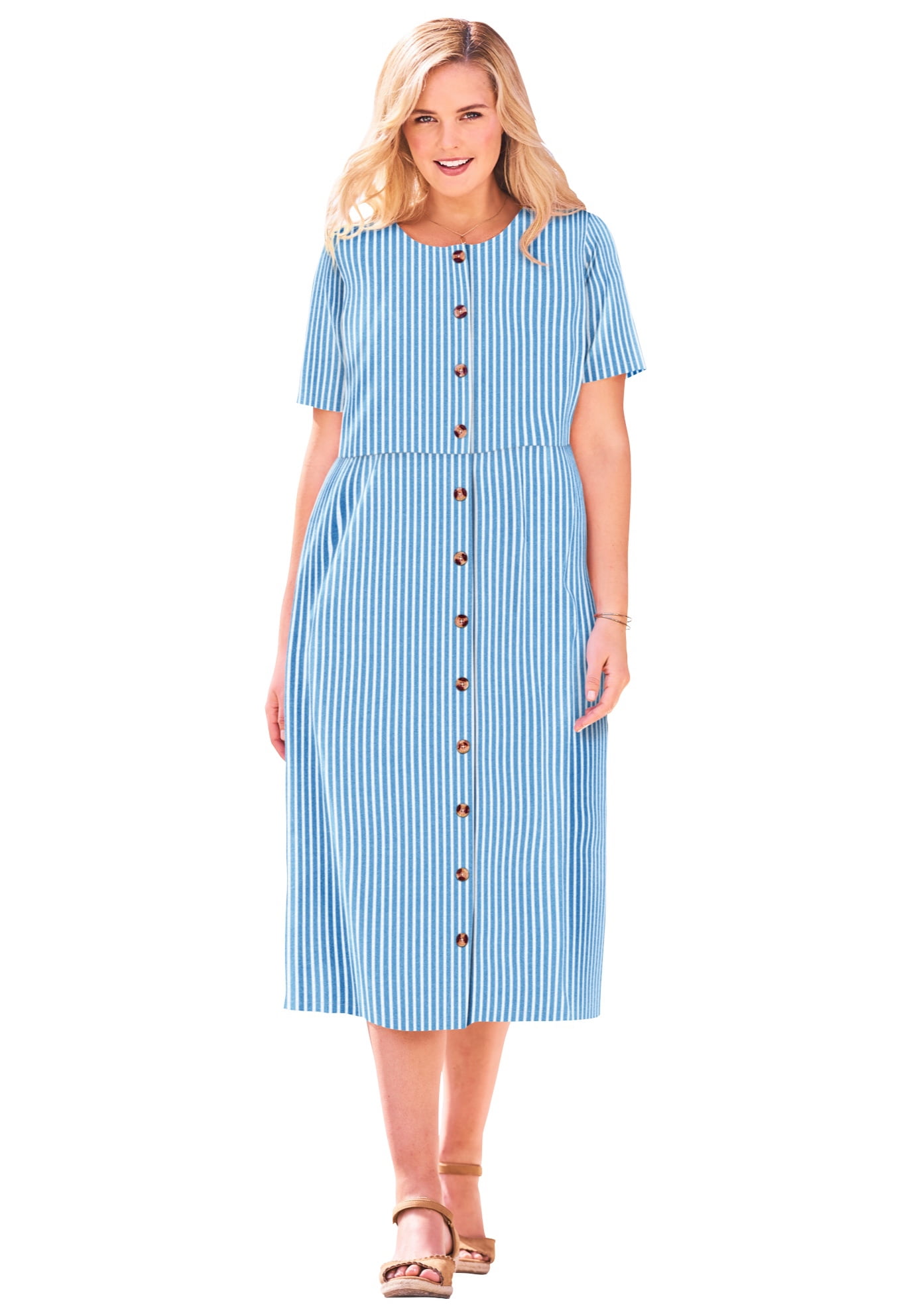 Woman Within Women's Plus Size Short-Sleeve Seersucker Dress - Walmart.com