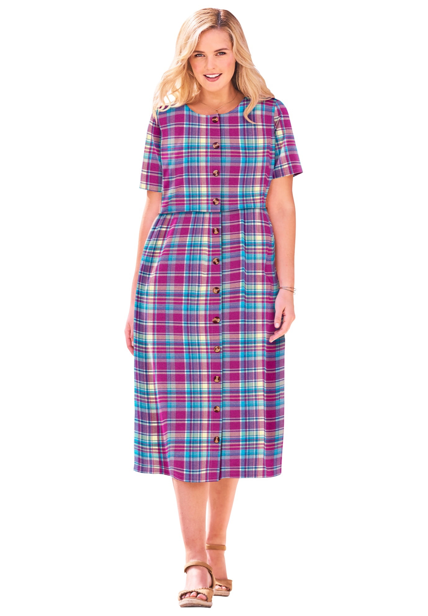 Woman Within Women's Plus Size Short-Sleeve Seersucker Dress - Walmart.com